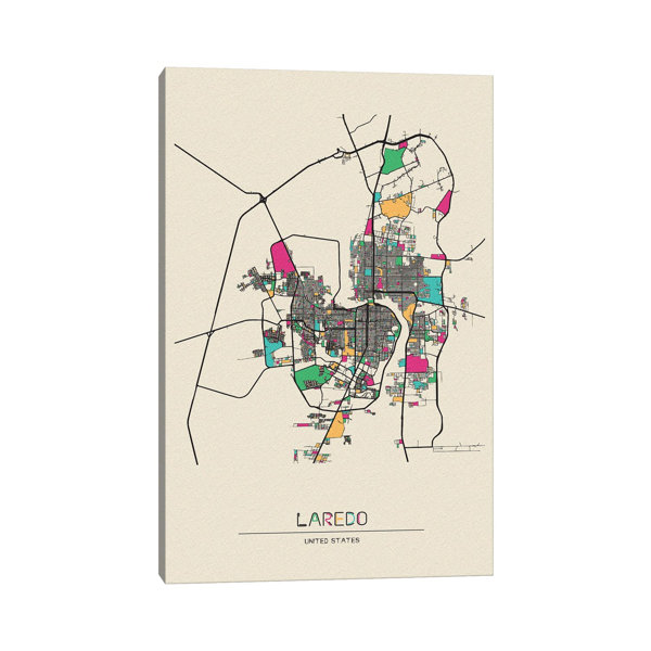 Happy Larry Laredo, Texas Map by Ayse Deniz Akerman - Wrapped Canvas ...