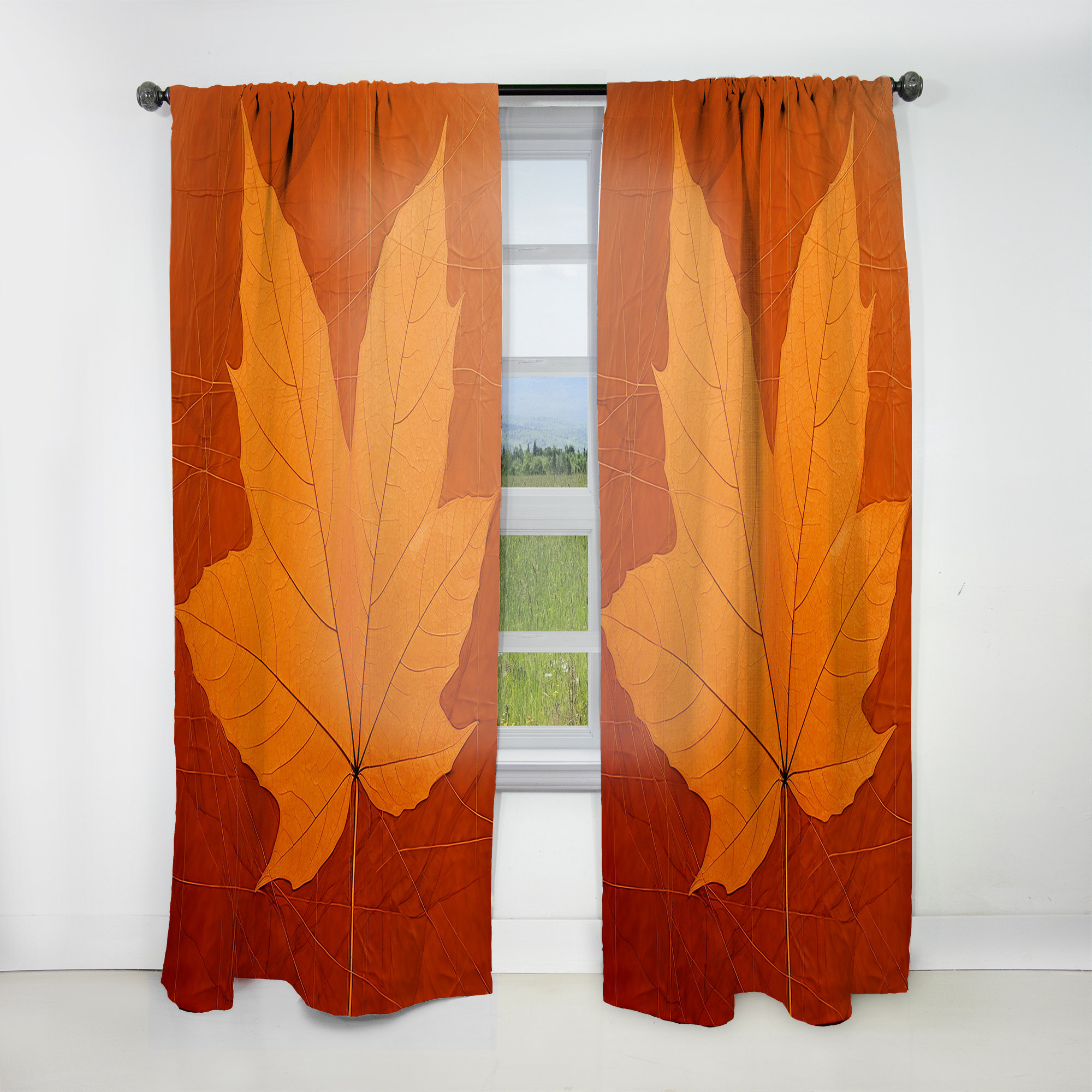 Design Art Amber Autumn Maple Leave - Leaves Curtain - Room Darkening ...