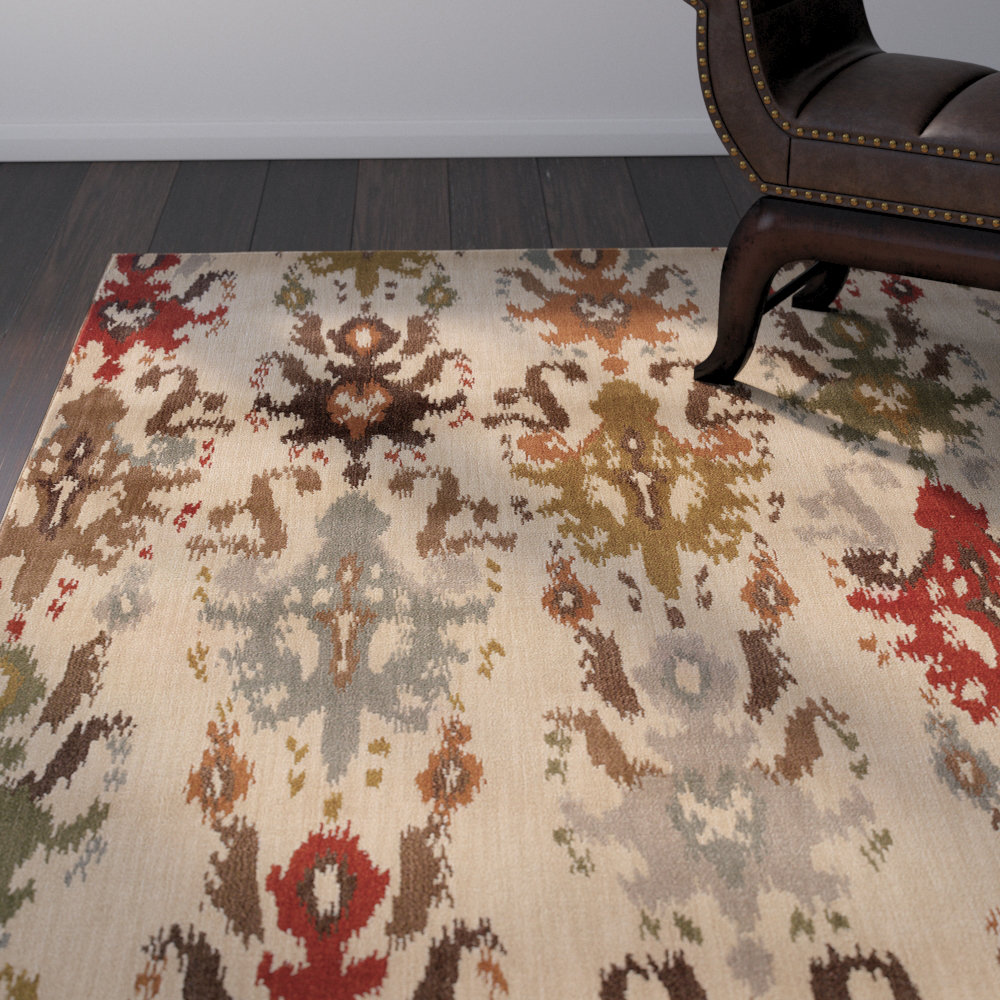 Bungalow Rose Goble Power Loom Ivory/Red Rug | Wayfair