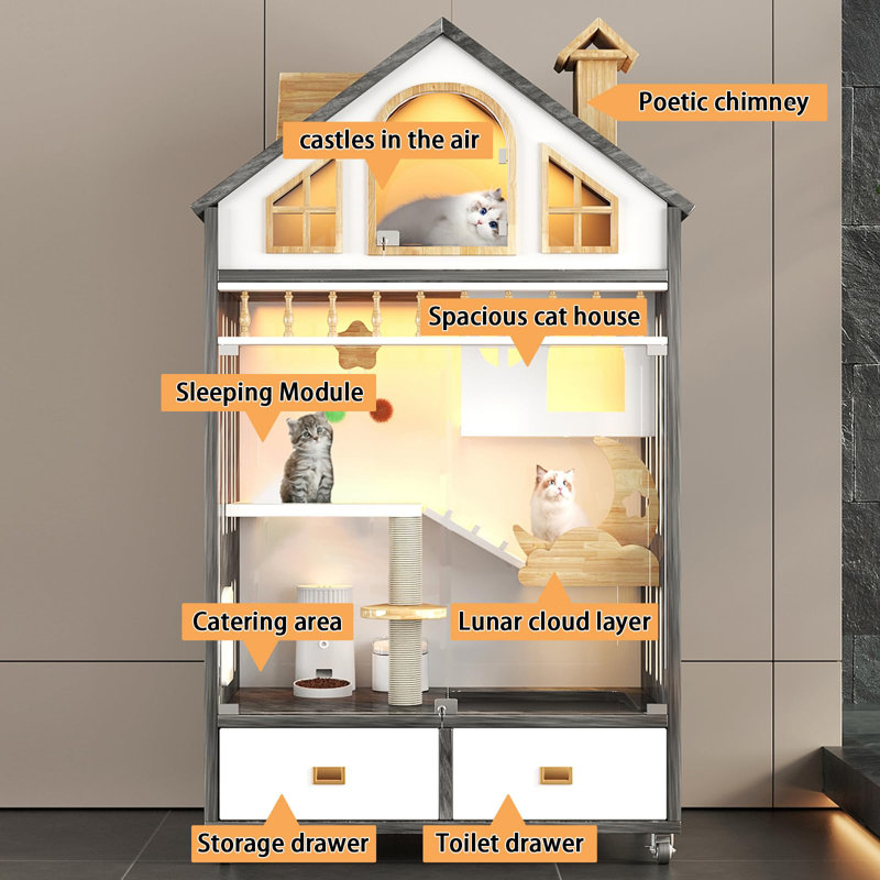 HTOCINQ Luxury Cat Villa For Multi-cat Households: Extra Large Indoor ...