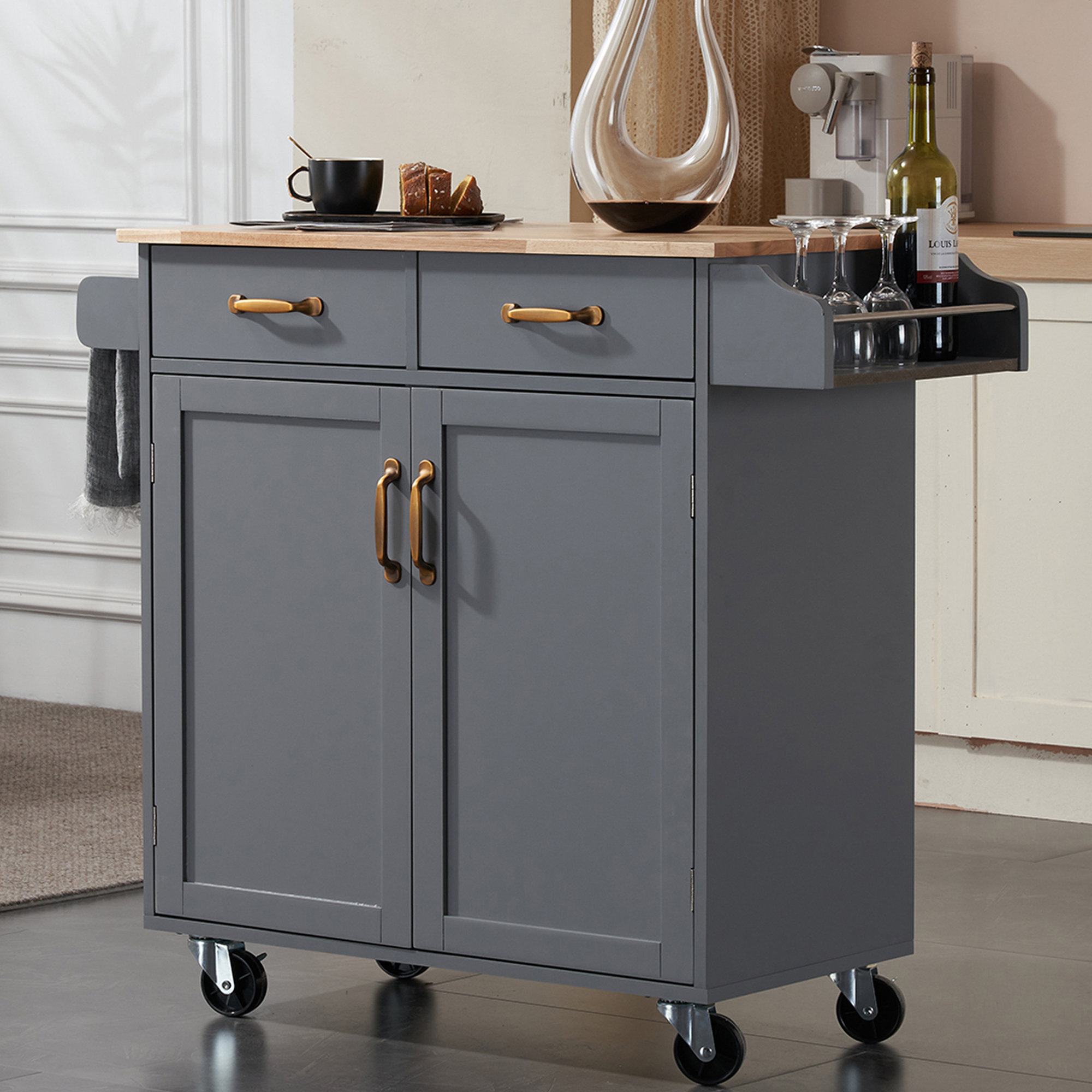 Red Barrel Studio® Bonachea 31.5'' Wide Rolling Kitchen Island with ...