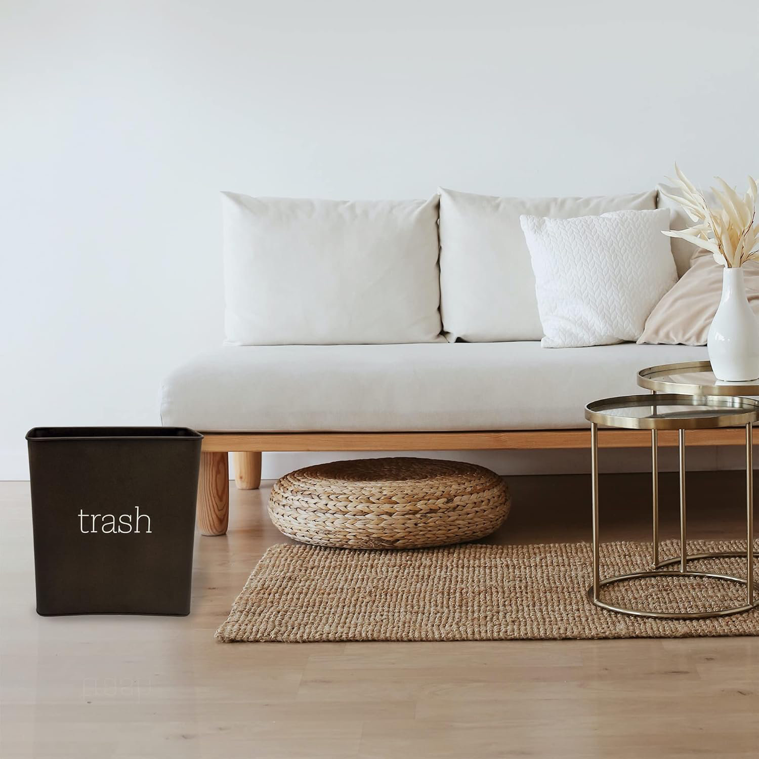 THIROX Black Enamel Trash Can; Modern Farmhouse Style Wastebasket For ...