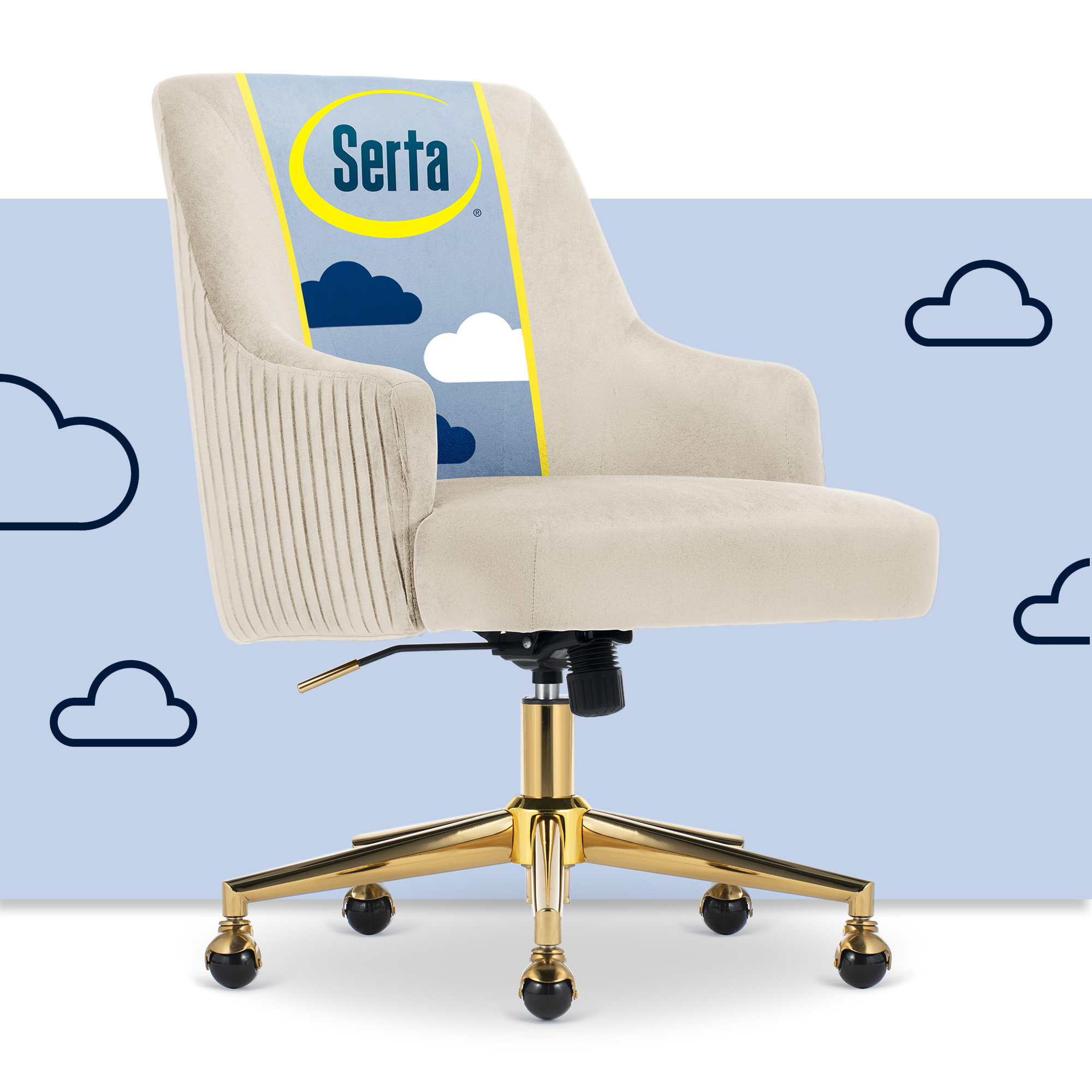 Serta Scarlett Mid-Back Desk Chair, Pleated Velvet Fabric, Pocket Coil ...