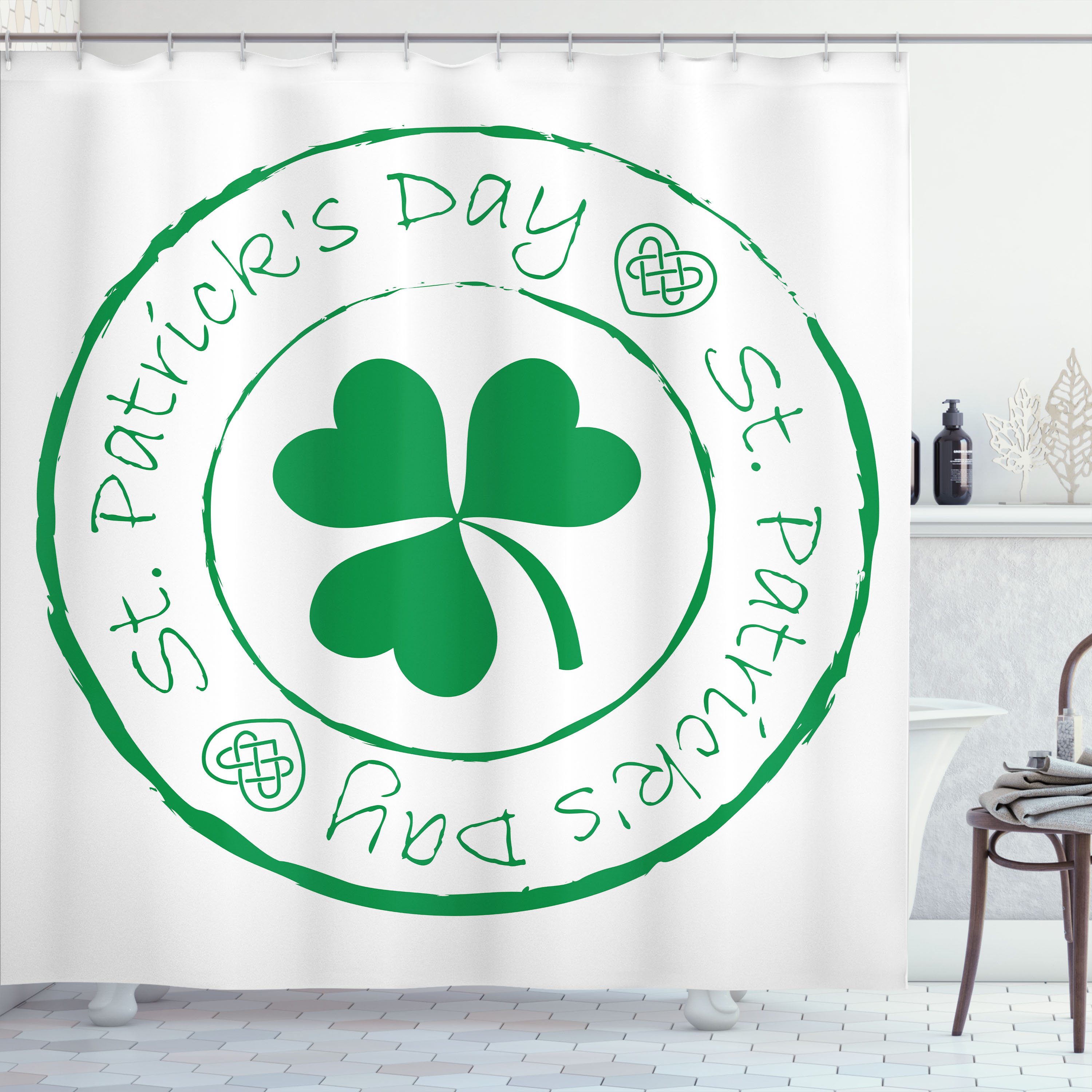 The Holiday Aisle® Colorful Shower Curtain Irish Shamrock White and ...