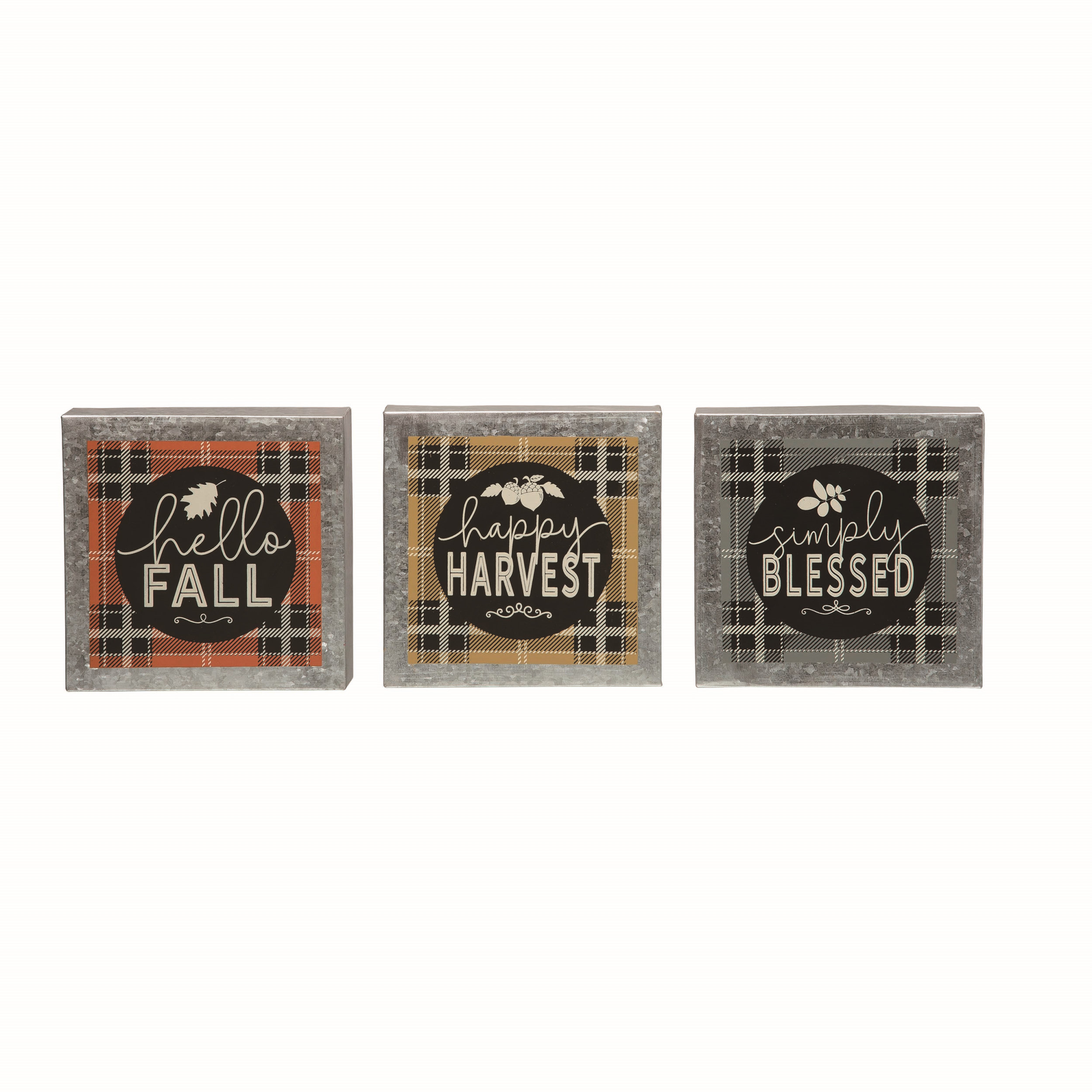 Lark Manor™ Metal Fall Plaid Block Decor Set of 3 Fall/Harvest Home ...