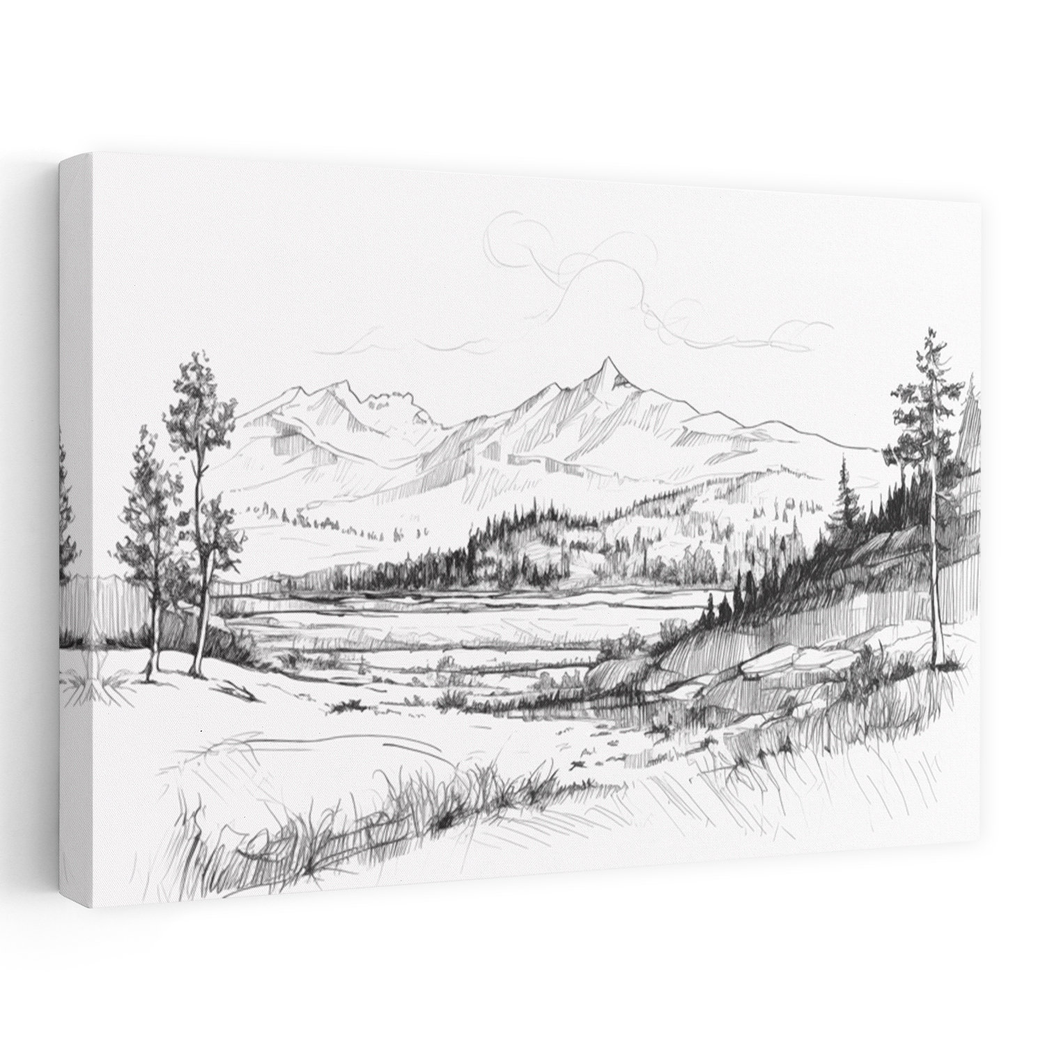 Union Rustic Mountain Pencil Sketch Contemporary Landscape Nature Art ...