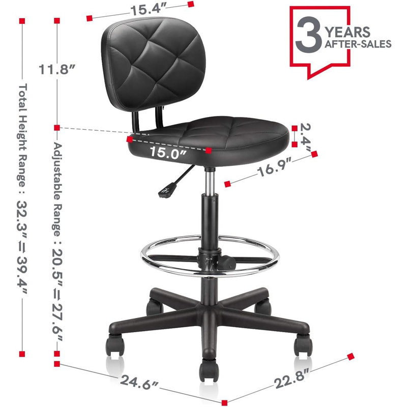 George Oliver Garmund Genuine Leather Drafting Chair | Wayfair