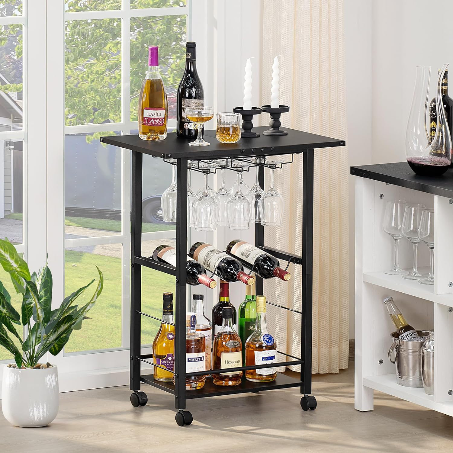 Ebern Designs Bar Carts For The Home, 3-Tier Bar Cart With Wheels, Wine ...