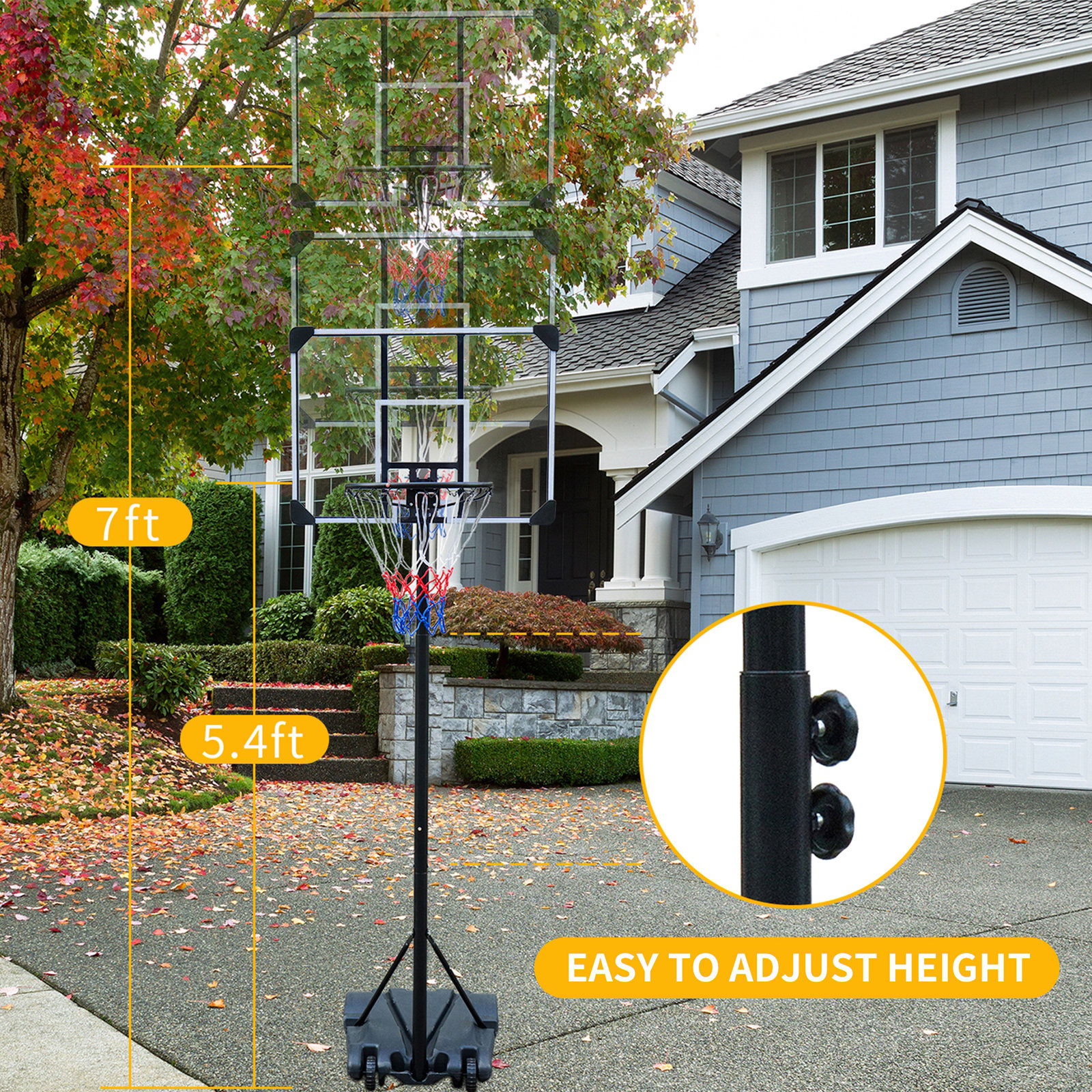 ELEOPTION Height Adjustable Portable Foldable 32" Steel Basketball Hoop ...