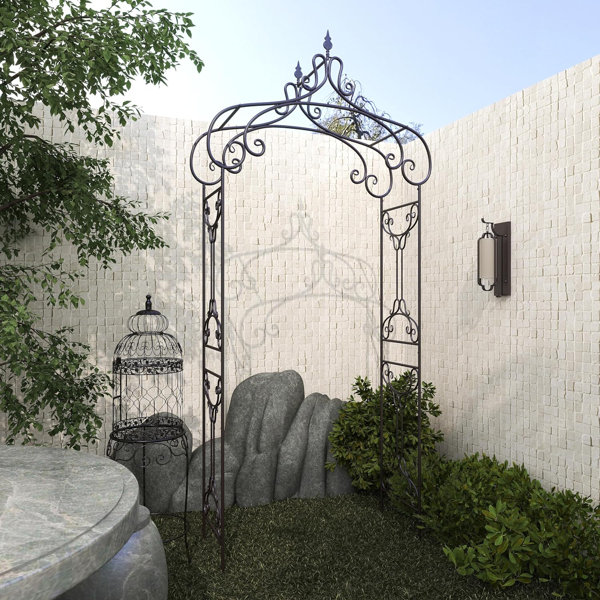Fleur De Lis Living Ophir Metal Indoor Outdoor Arched Scroll Black ...