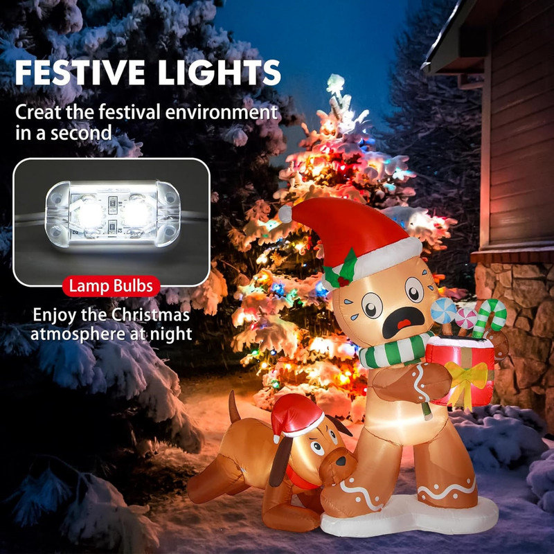 The Holiday Aisle® 5FT Christmas Inflatable Gingerbread Man & Dog ...