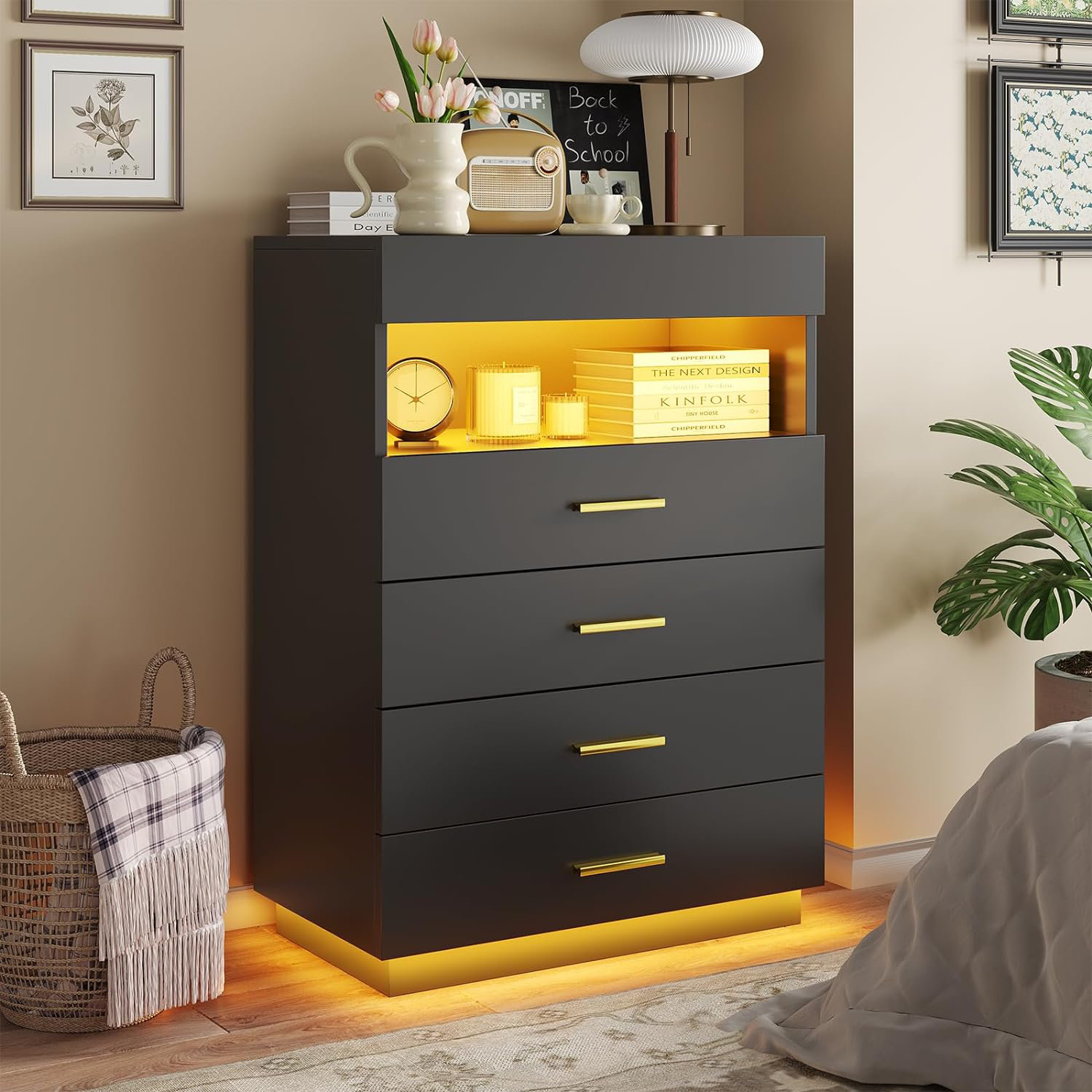 Wrought Studio™ 4 Drawer Dresser With Led Lights, Floating Tall Dresser ...