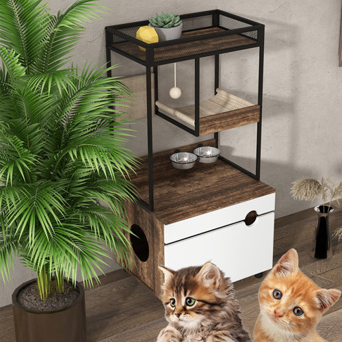 Tucker Murphy Pet™ Cat Litter Box Enclosure With Cat Tree Tower ...