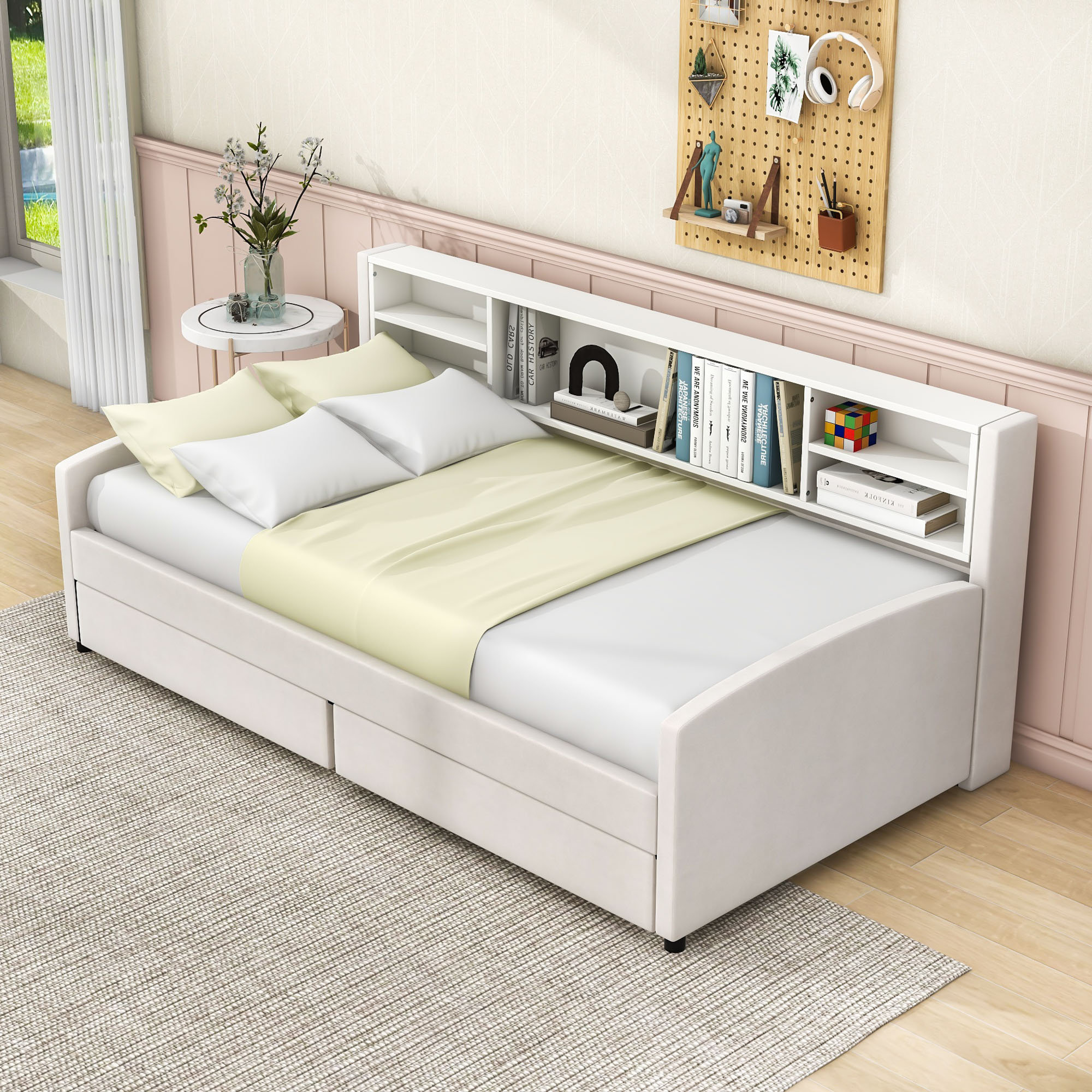 Lark Manor Evalynn Twin Upholstered Daybed with Storage and Drawers ...