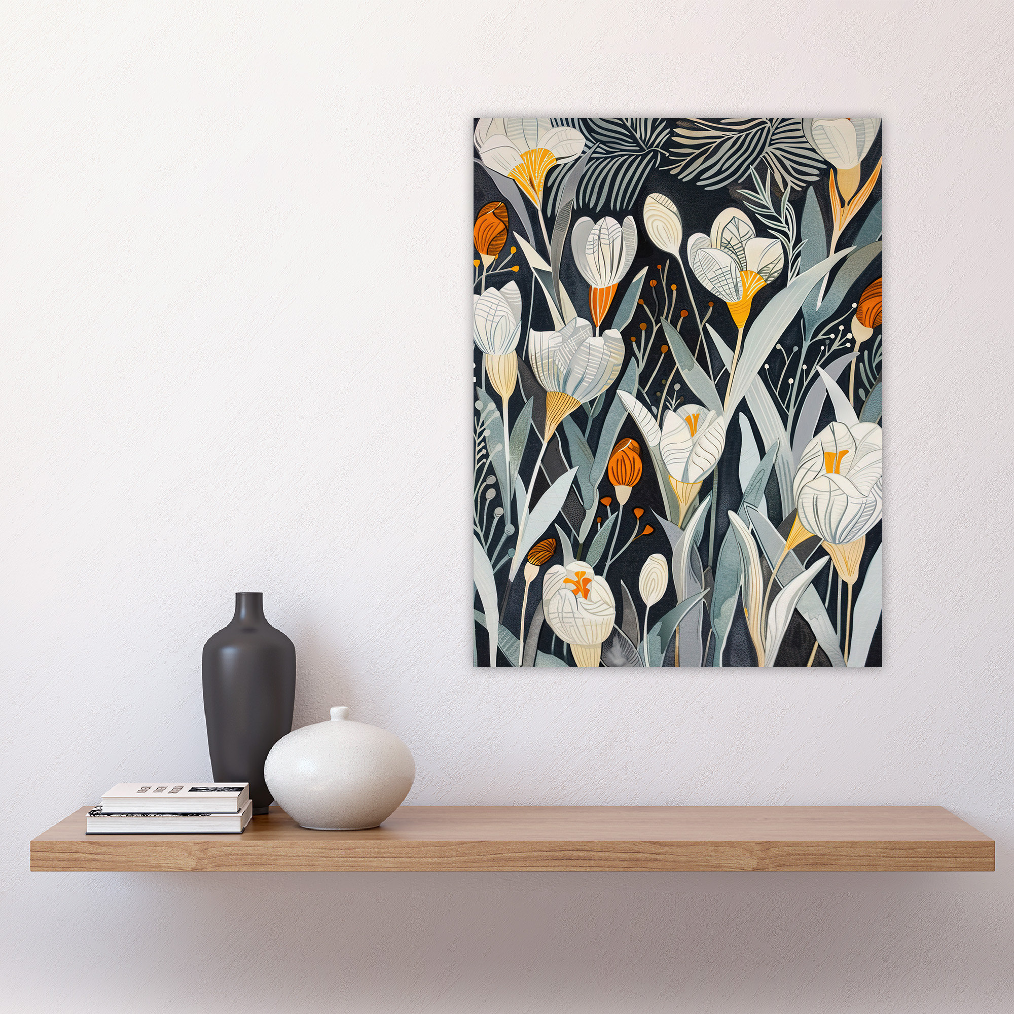 ClassicLiving Crocus Flower Garden Artwork Dark Floral Wall Art Print ...