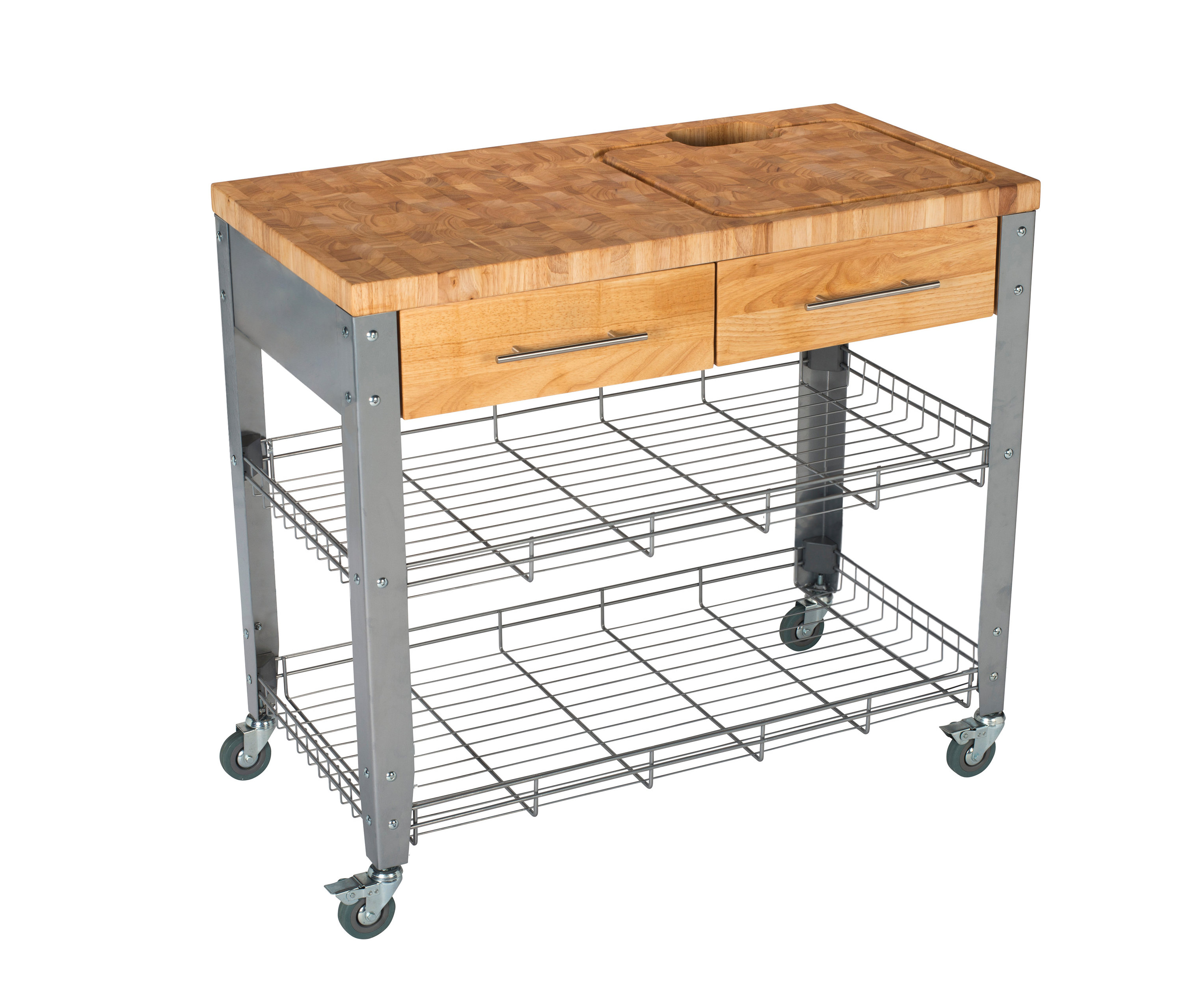 Loon Peak® Thielsen Steel Kitchen Cart with Solid Wood and Locking ...