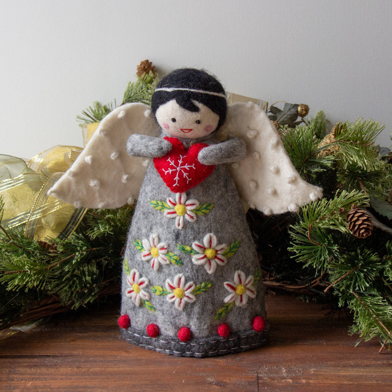 The Holiday Aisle® Handmade Felt Angel Tree Topper/Tabletop Décor, Grey ...