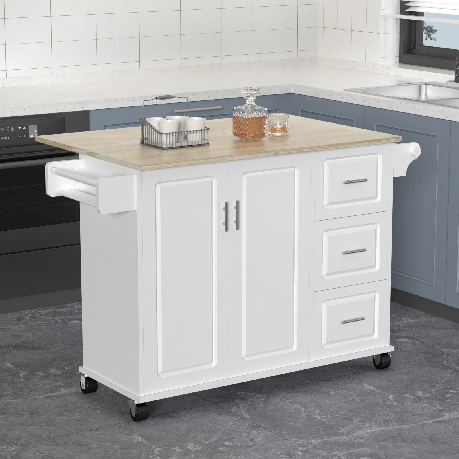 Sapphome Kitchen Island Cart, Rolling Kitchen Island With Rubberwood ...