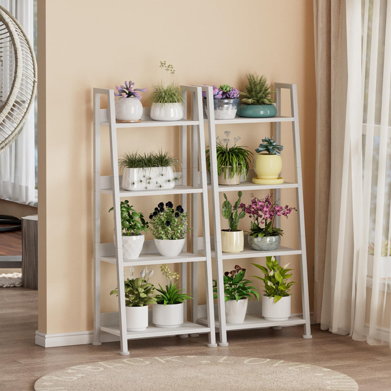 Latitude Run® 4-Tier White Ladder Shelf, Ladder Bookshelf With ...