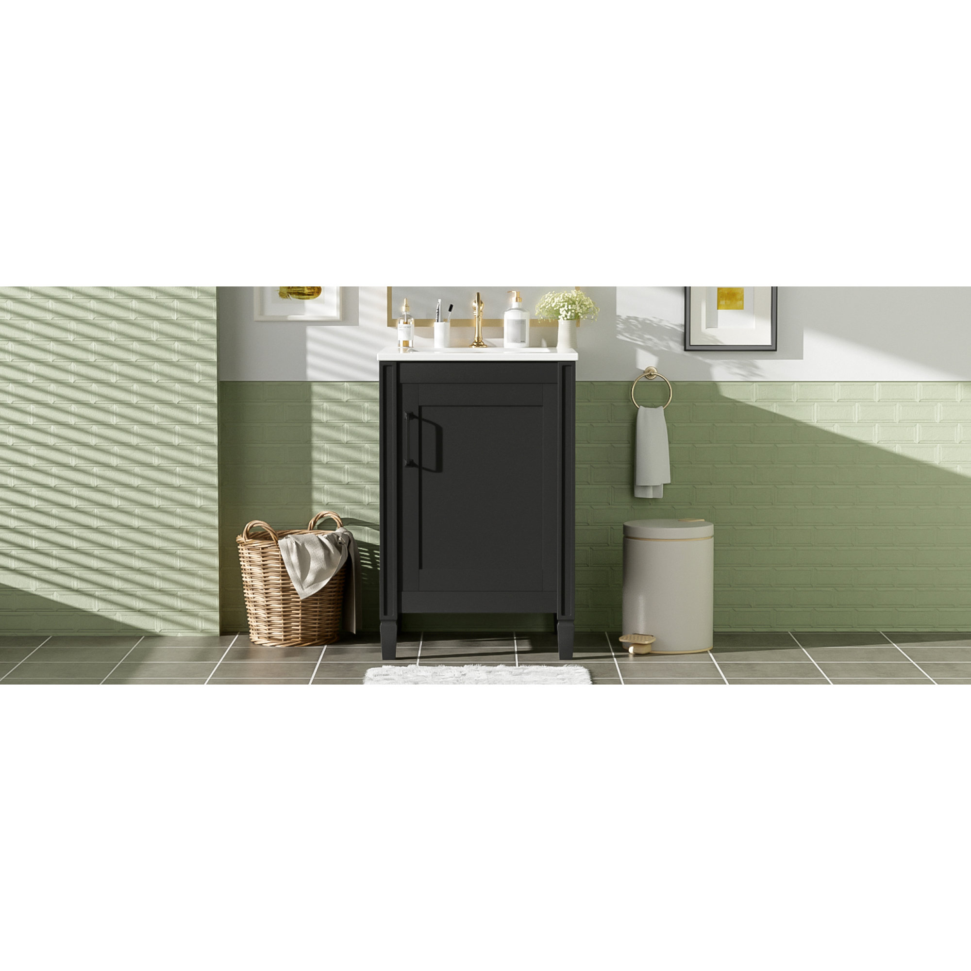 Ebern Designs Compact Freestanding Black Bathroom Vanity With Solid ...