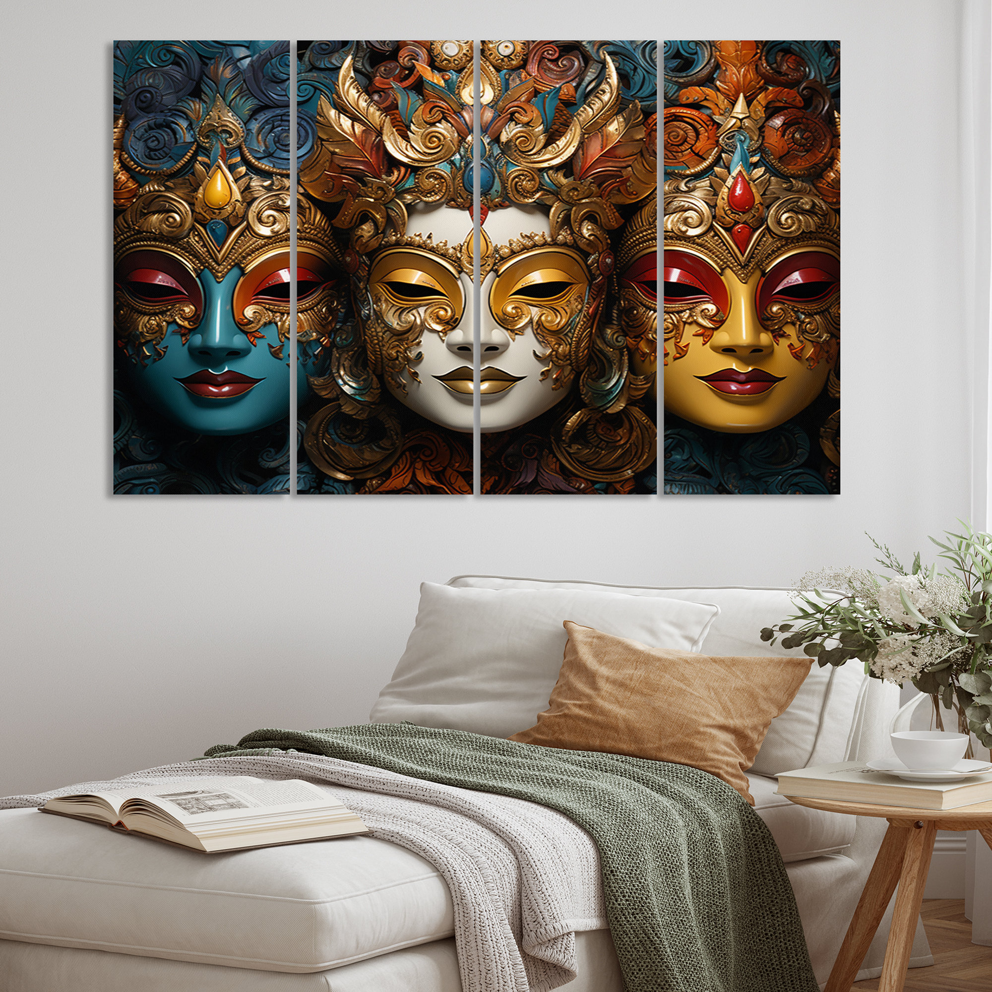 Winston Porter Traditional Thai Masks On Canvas 4 Pieces Set | Wayfair