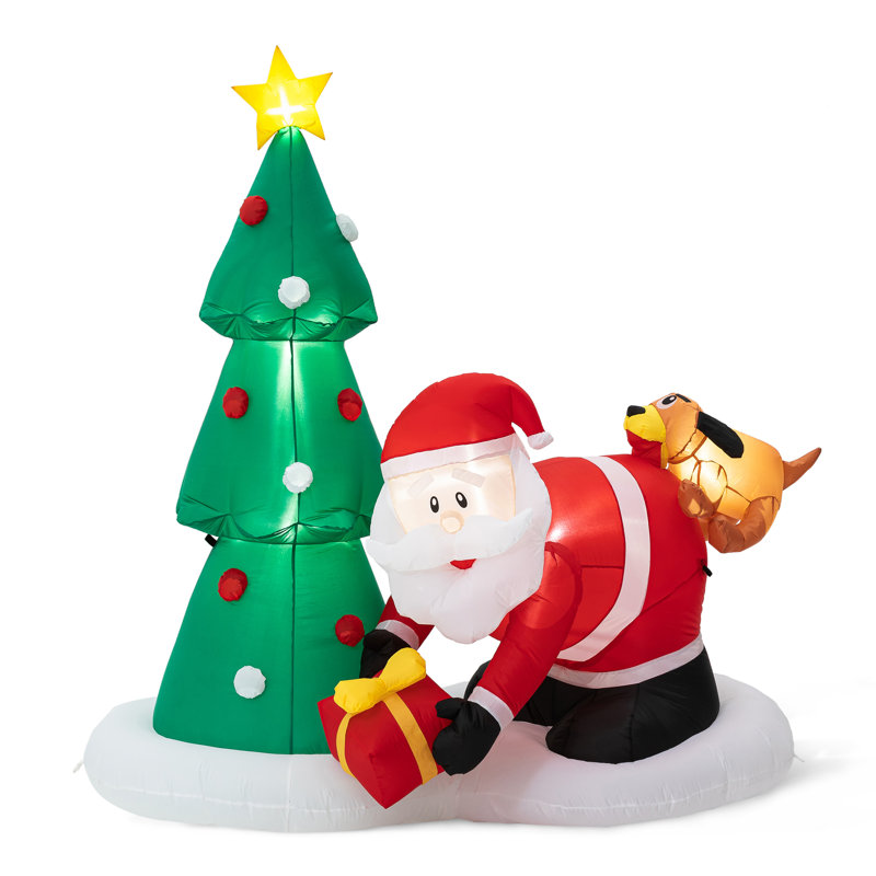 The Holiday Aisle® 6.5FT Lighted Dog Bites Santa's Inflatable Decor ...