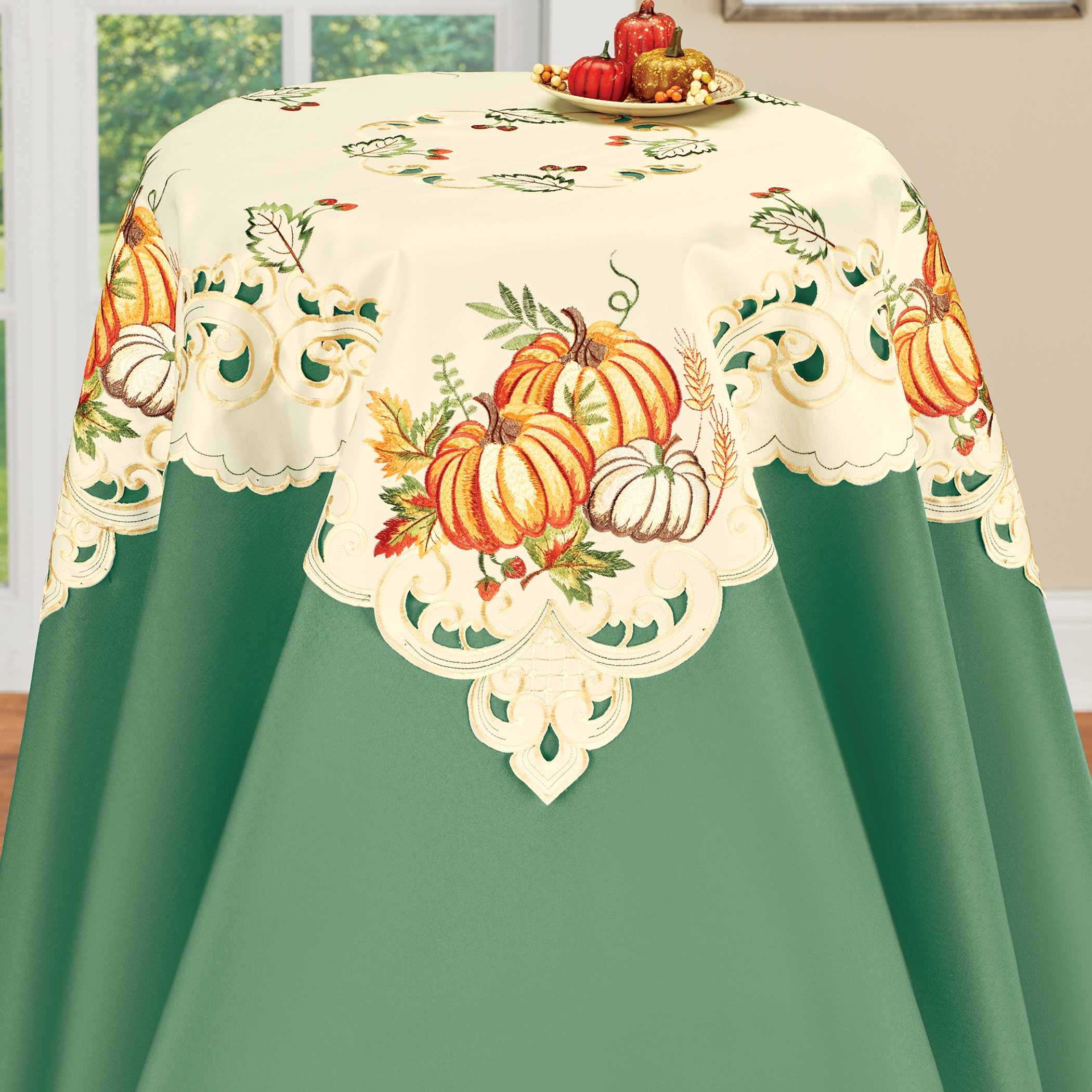 The Holiday Aisle® Kayra Embroidered Pumpkin Patch Cutwork Scalloped ...