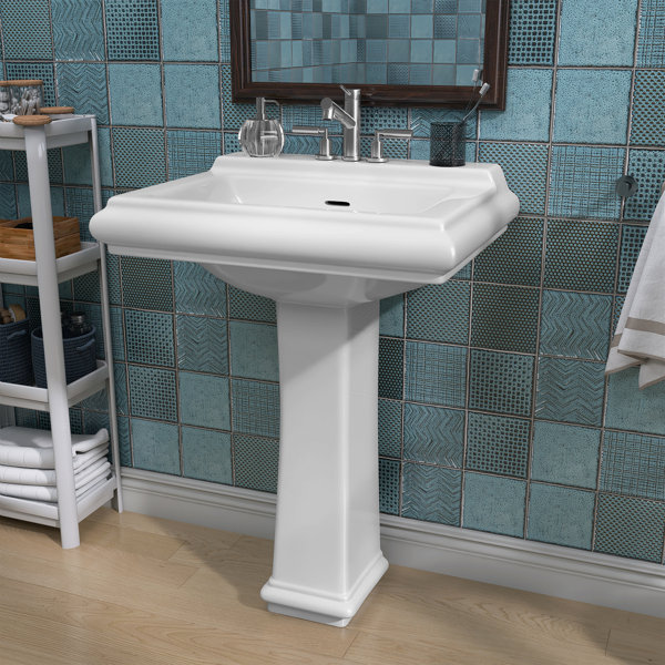 ZEAFIVE Pedestal Bathroom Sinks 34.37'' Tall Ceramic Rectangular ...