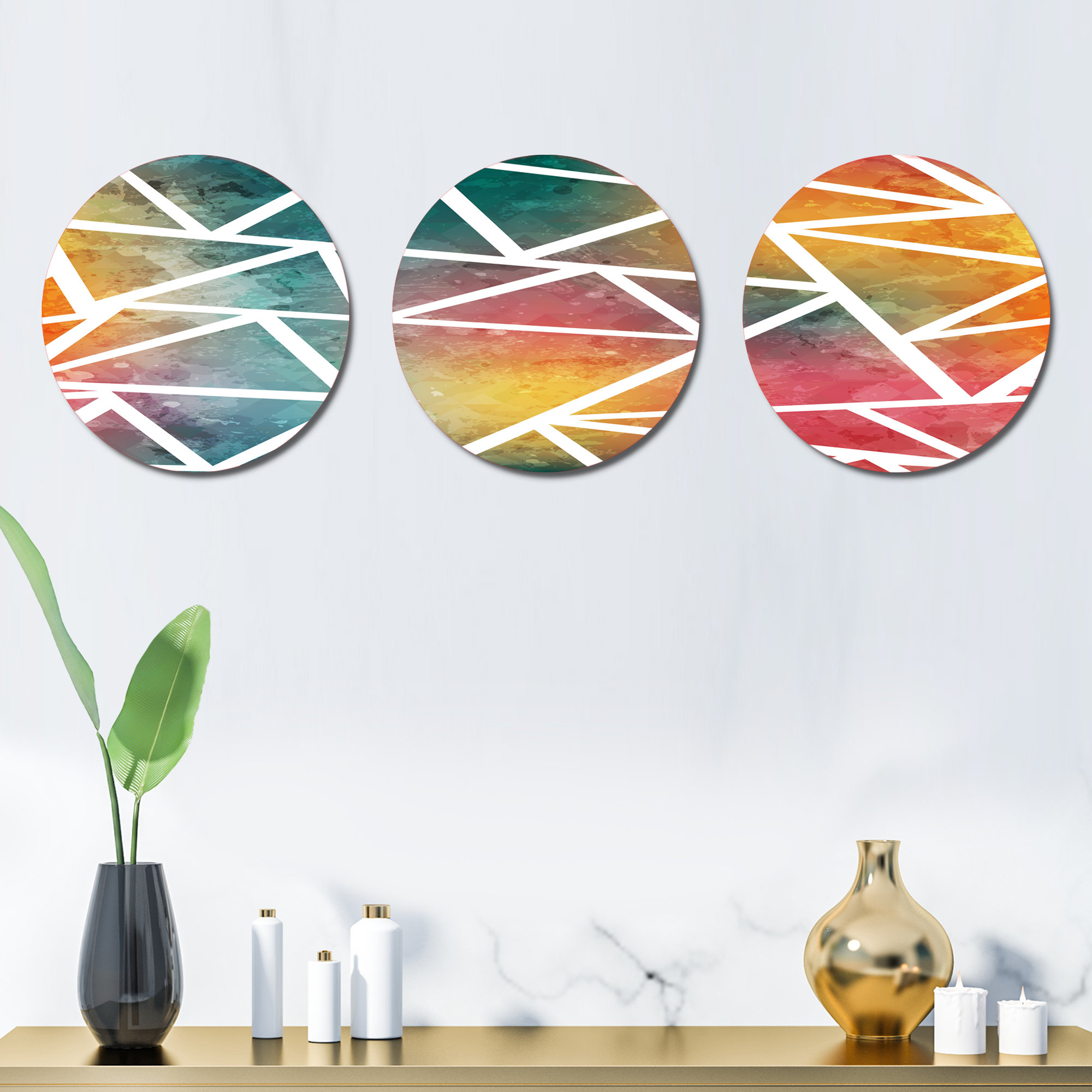 East Urban Home Colored Triangle Pattern with Grunge Effect - Modern ...