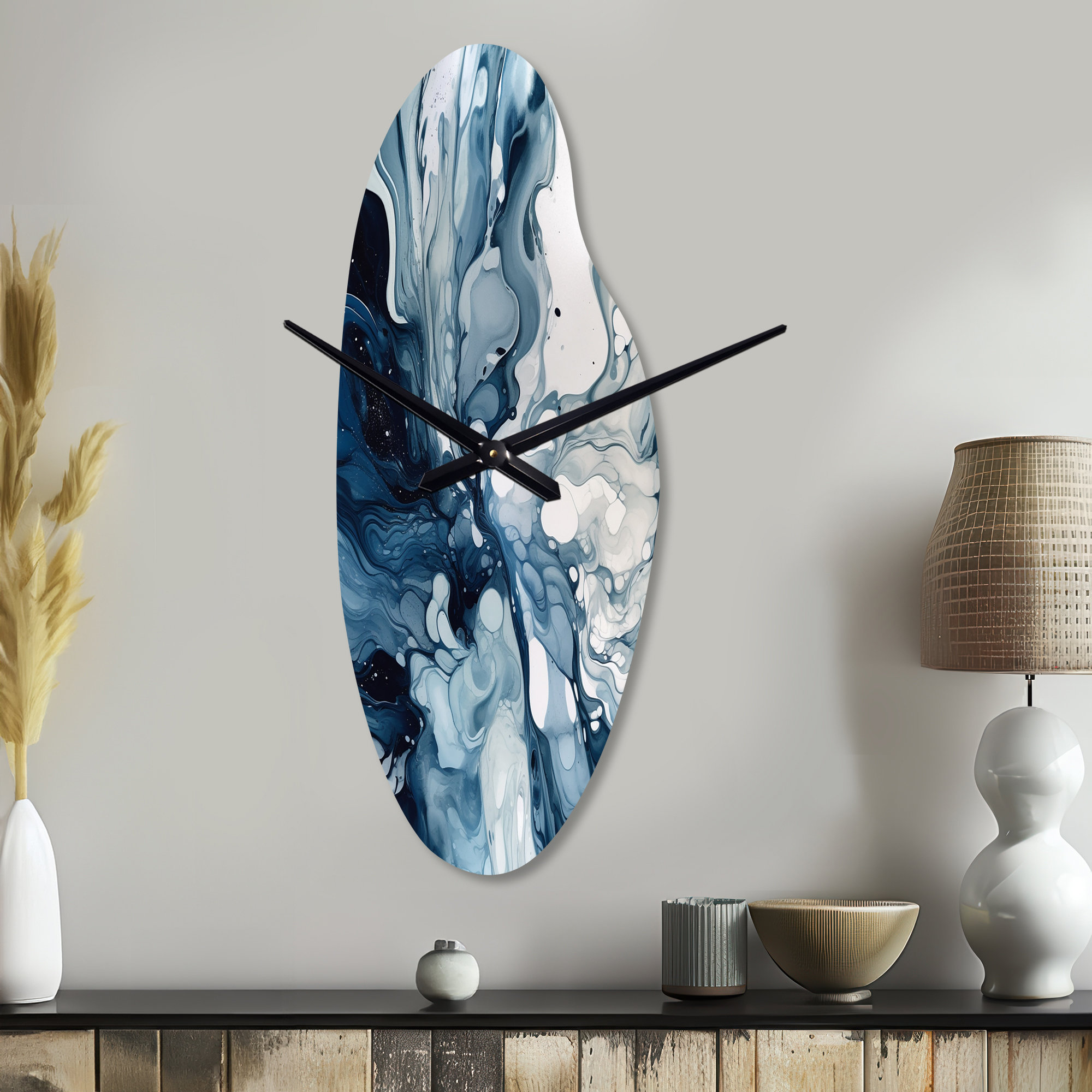 Design Art Blue Grey Ethereal Elixir I - Curved Abstract Metal Wall ...