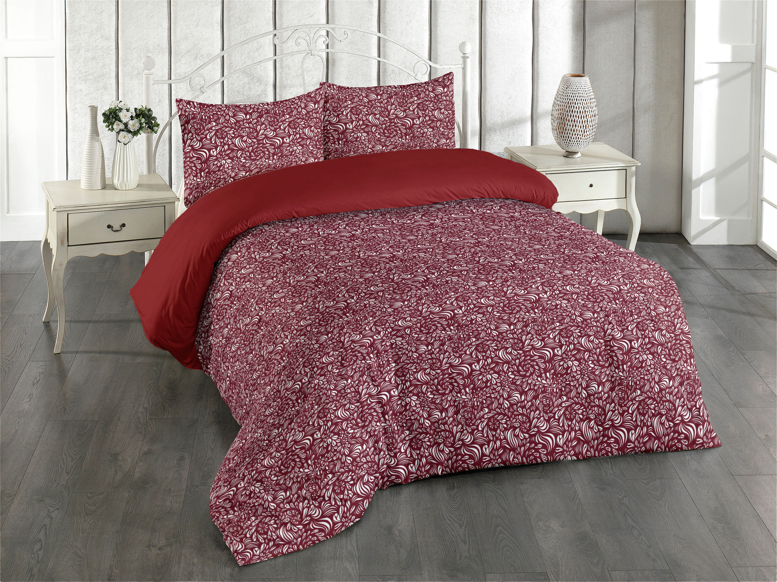 Ambesonne Boho Duvet Cover Set Swirly Flowers Romantic Modern Maroon ...