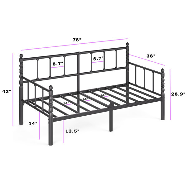 Charlton Home® Metal Daybed Frame, Platform Sofa Bed With Heavy-duty ...