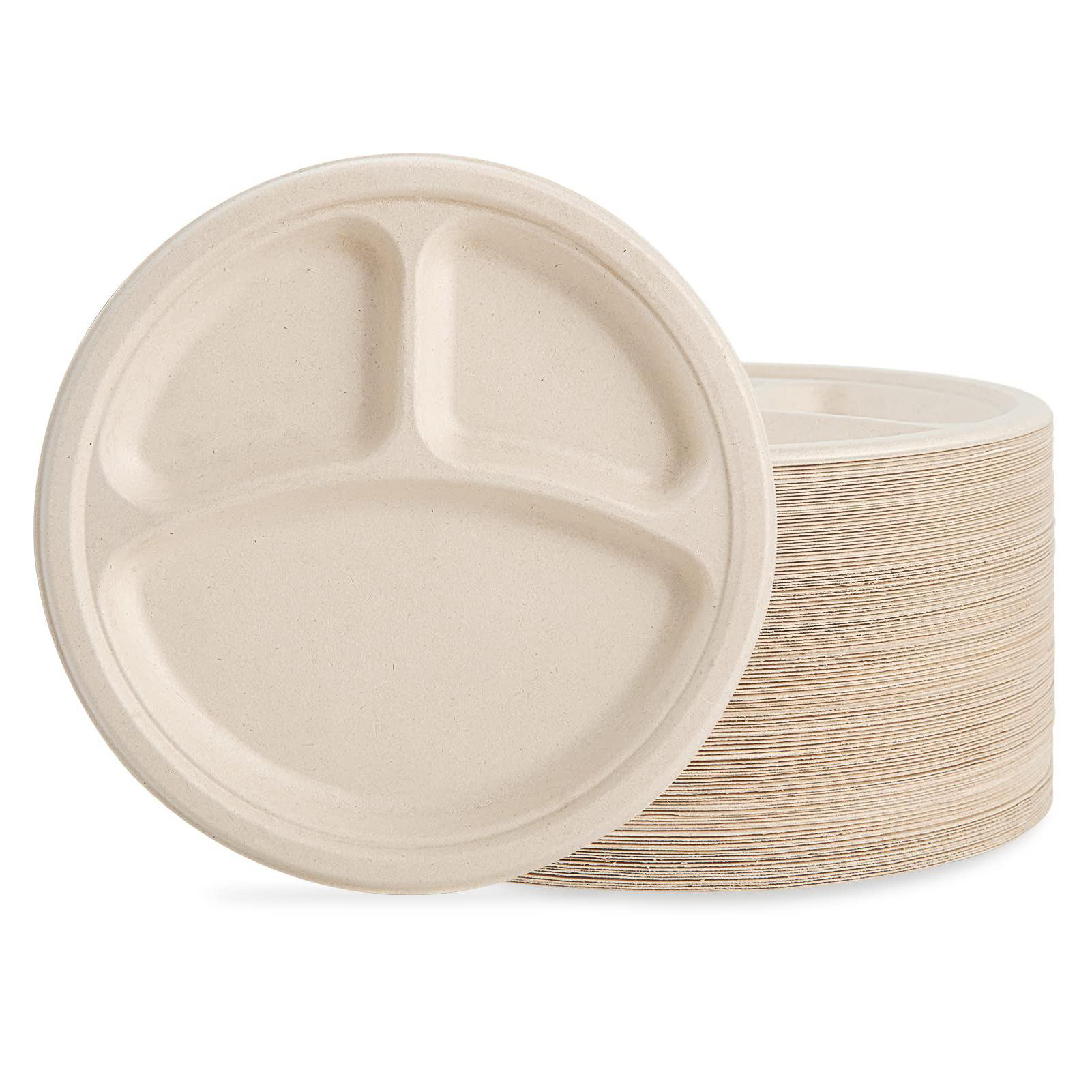 COEN 125-pack of compostable heavy-duty paper plates with 3 ...