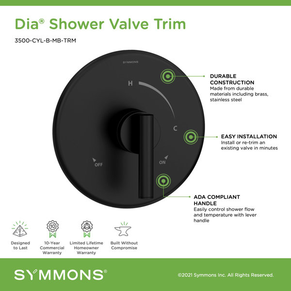 Symmons Dia Shower Valve Trim Kit Wall Mounted with Single Handle ...