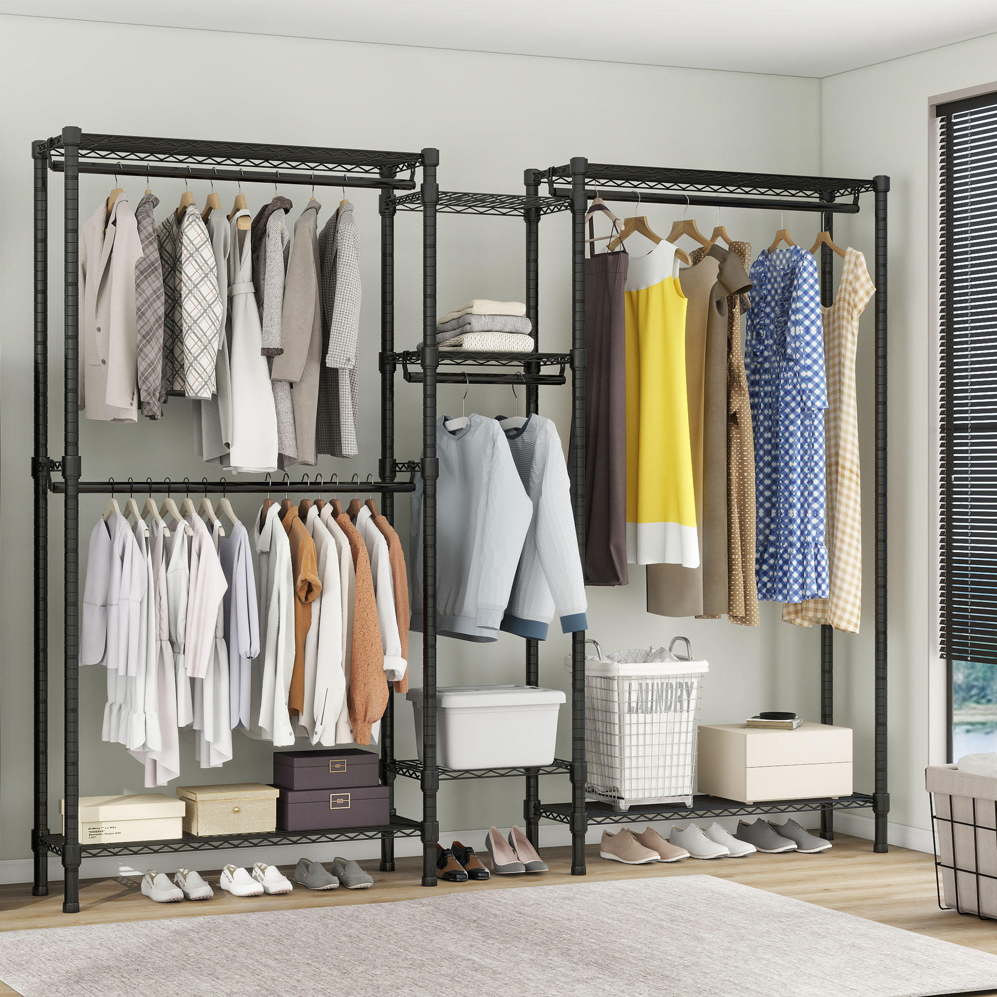 Rebrilliant Freestanding Closet Wardrobe Heavy Duty Garment Metal Rack ...