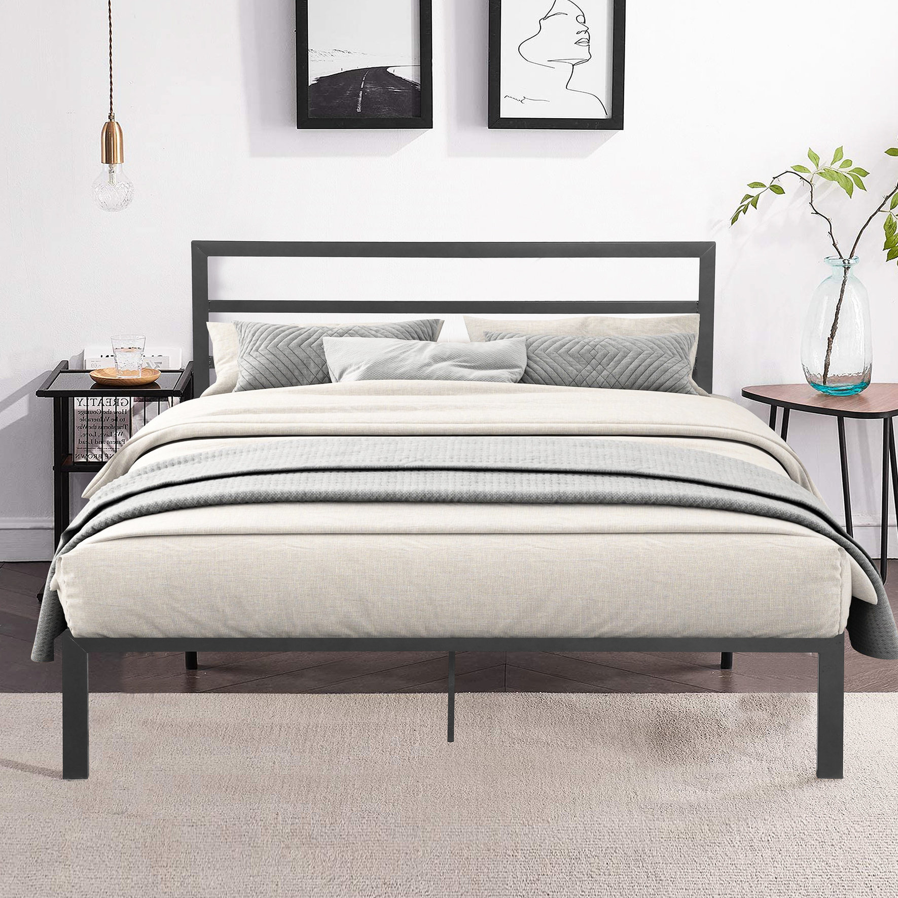 Winston Porter Full Size Metal Bed With Modern Look, Structure For ...