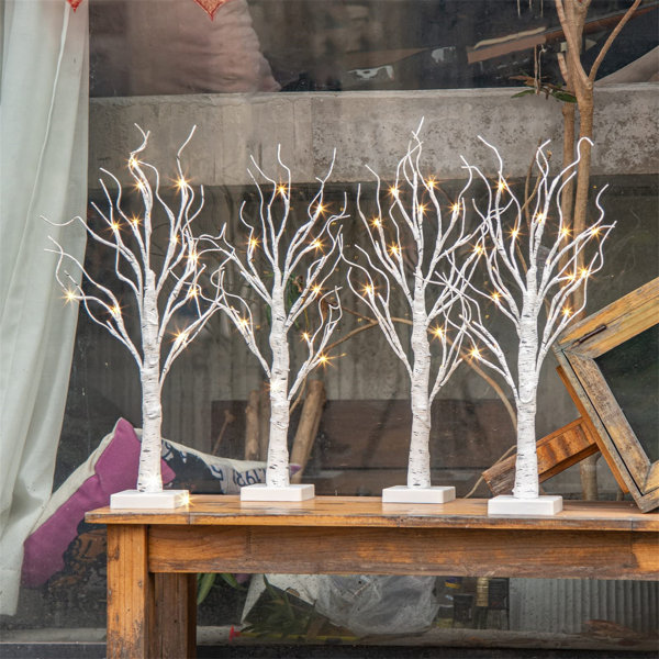 The Seasonal Aisle Set Of 4 Twig Tree With Lights Battery Operated ...