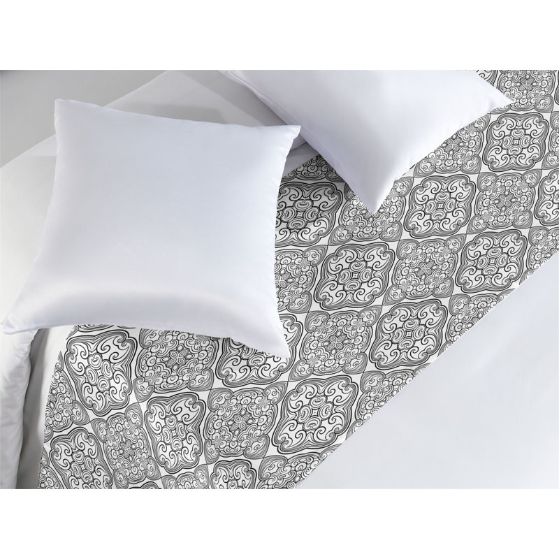 Ambesonne Victorian Bed Runner Vintage Curls Tile Dimgray White | Wayfair