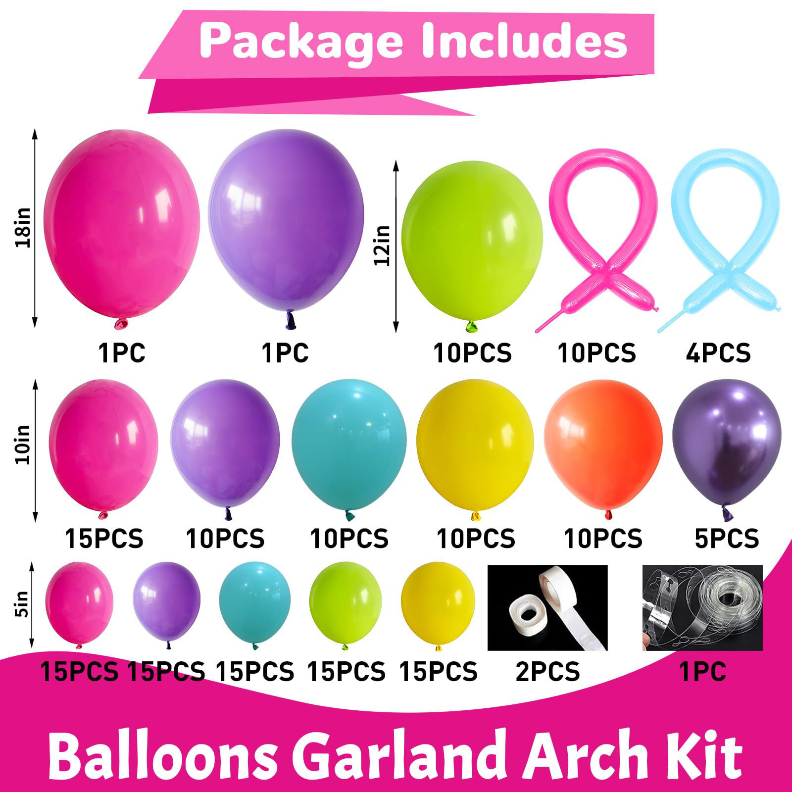 Zeki Shoggy Magic Balloon Garland 161 Pcs Assorted Colours Latex ...