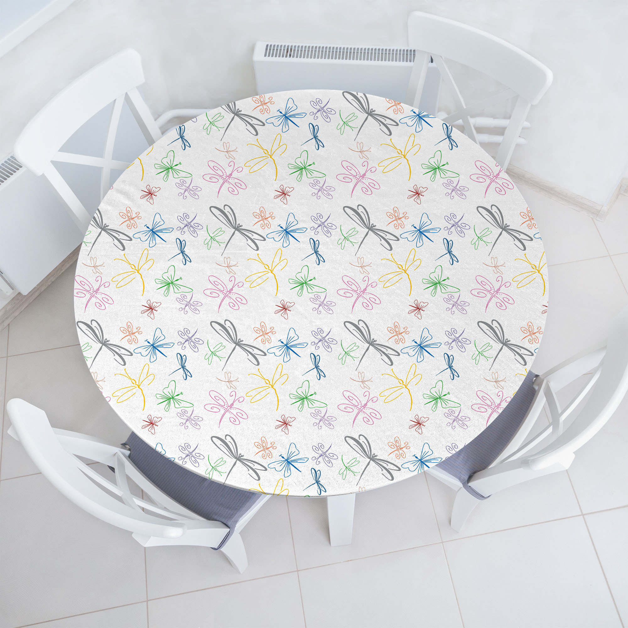 Winston Porter Dragonfly Fitted Round Tablecloth Multicolor | Wayfair