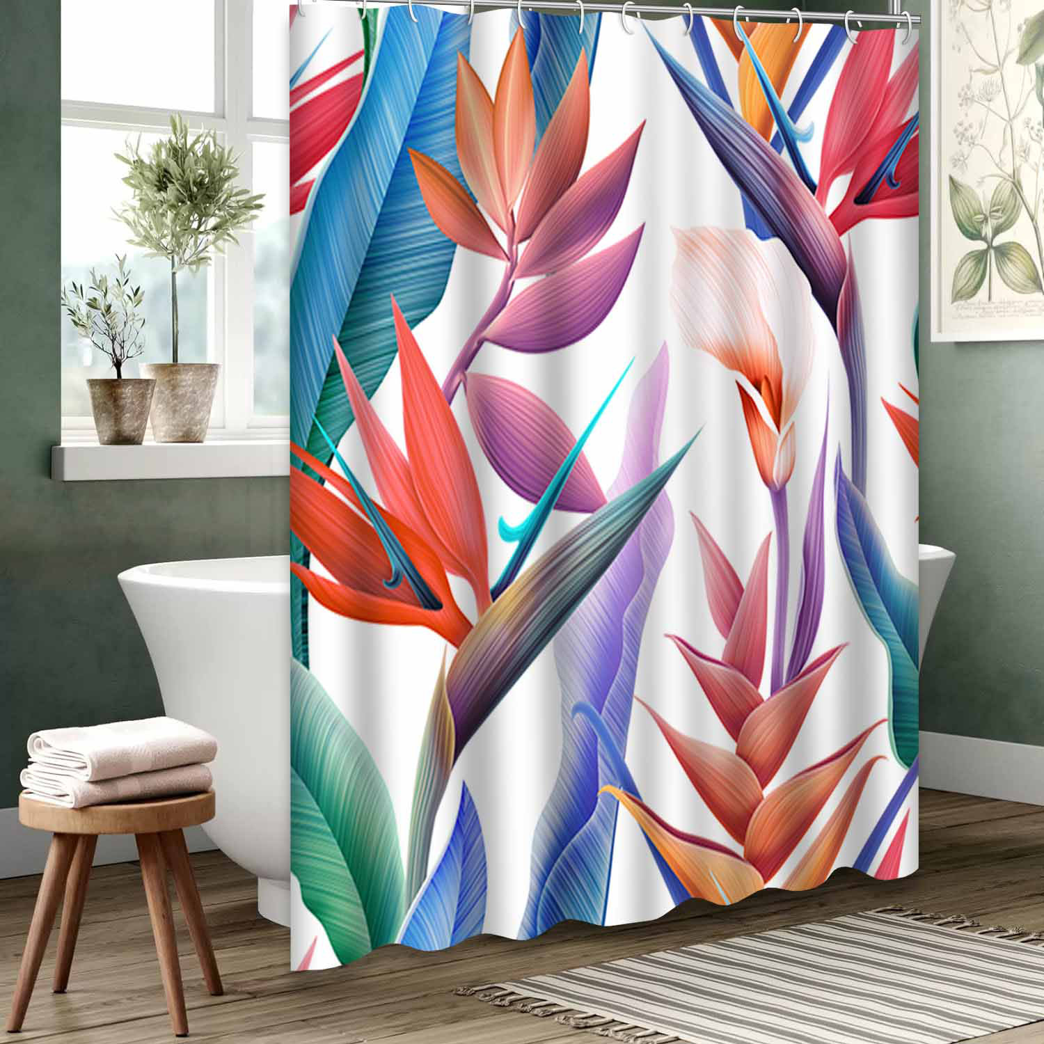 East Urban Home Waterproof Shower Curtain,Tropical Flower Plant ...