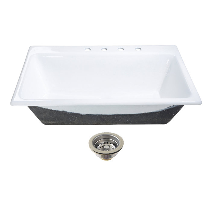 Kingston Brass Évier de cuisine encastré à simple cuve en fonte de 36 ...