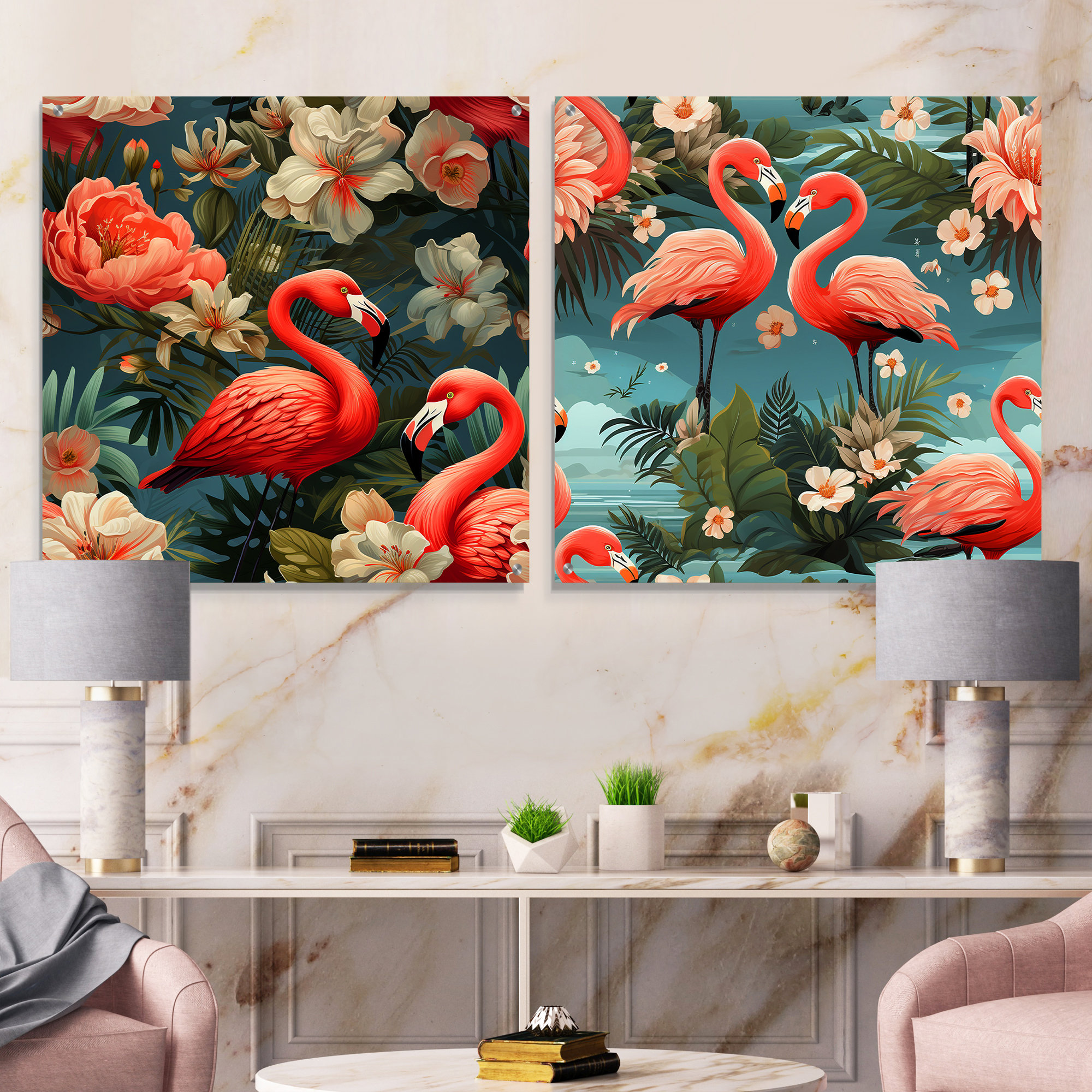 Design Art Flamingo Botanical Bliss Tropical Animal Pattern - Animals ...
