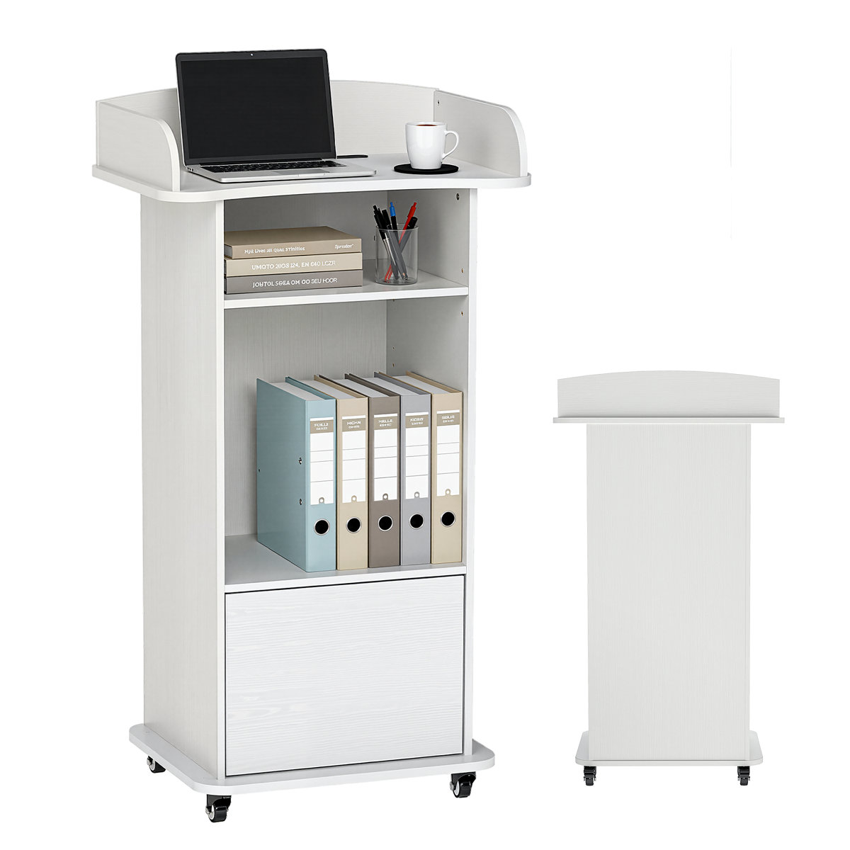 Turosur Mobile Rolling Lectern Desk With Storage, Adjustable Open ...