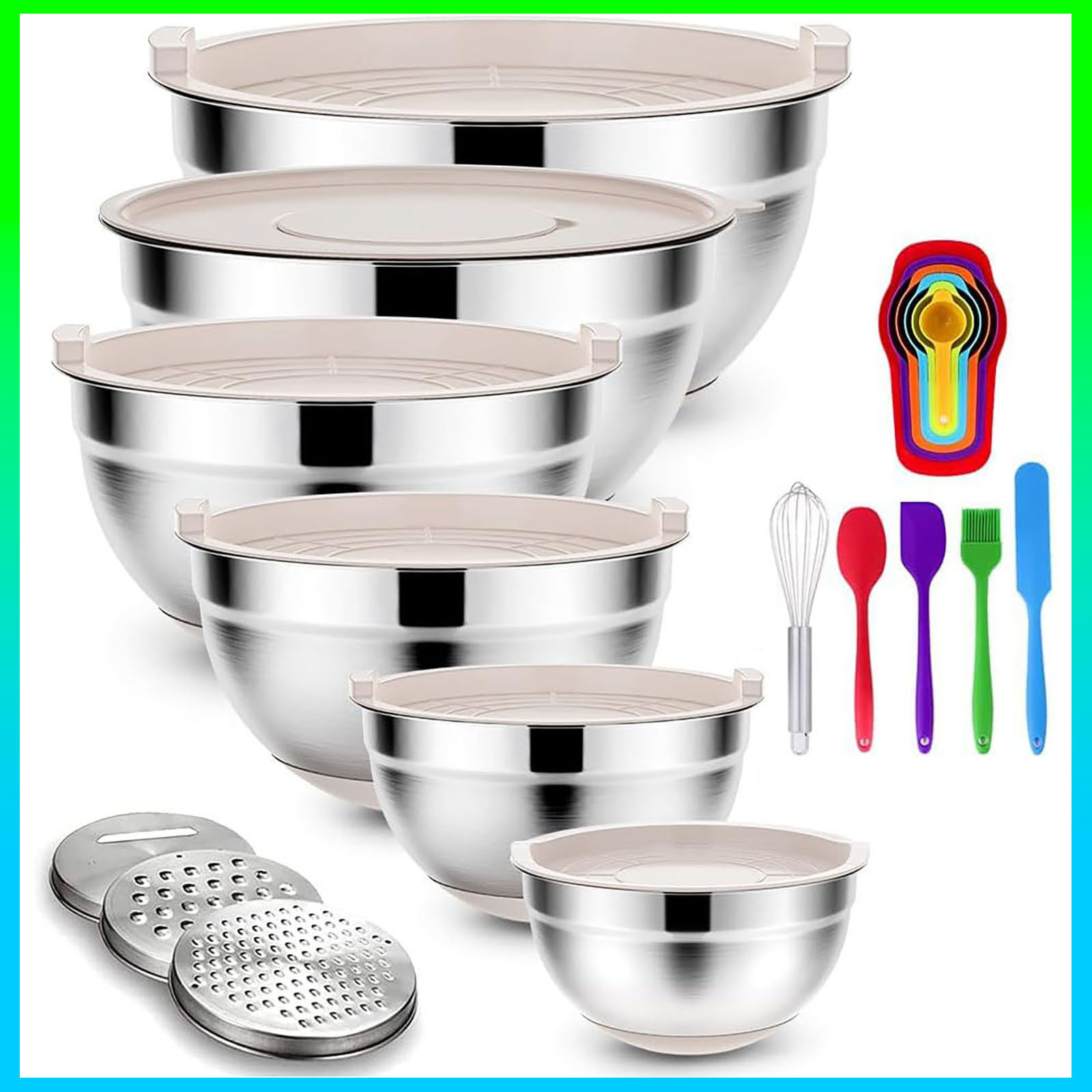 KOGBEL Mixing Bowl With Sealed Lid: 20PCS Stainless Steel Nested Bowl - With 3 Grater ...