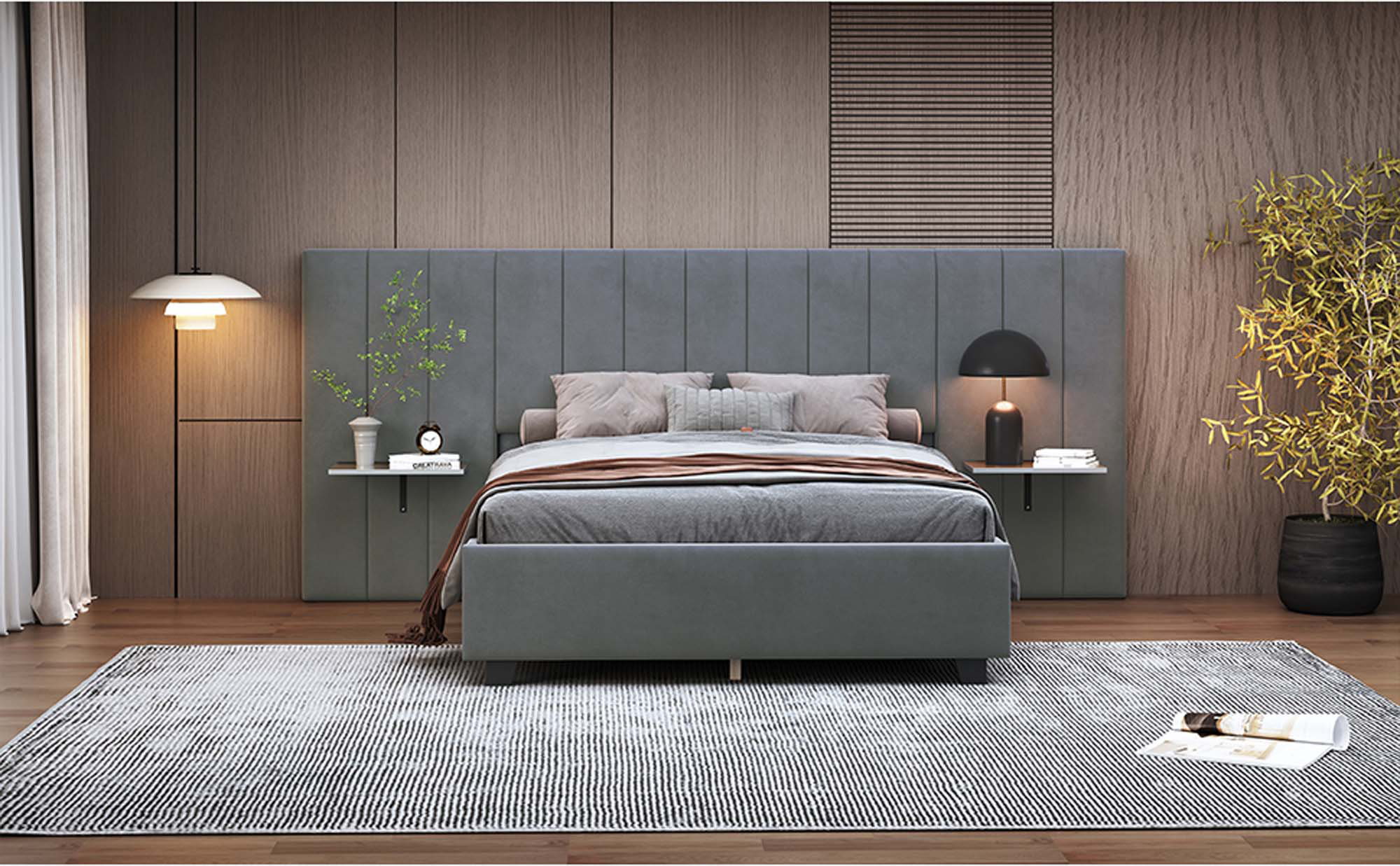 Latitude Run® Upholstered Platform Bed With Big Headboard, Bedroom ...