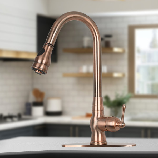 Akicon Copper Pull Down Kitchen Faucet with Single Handle Deck Plate ...