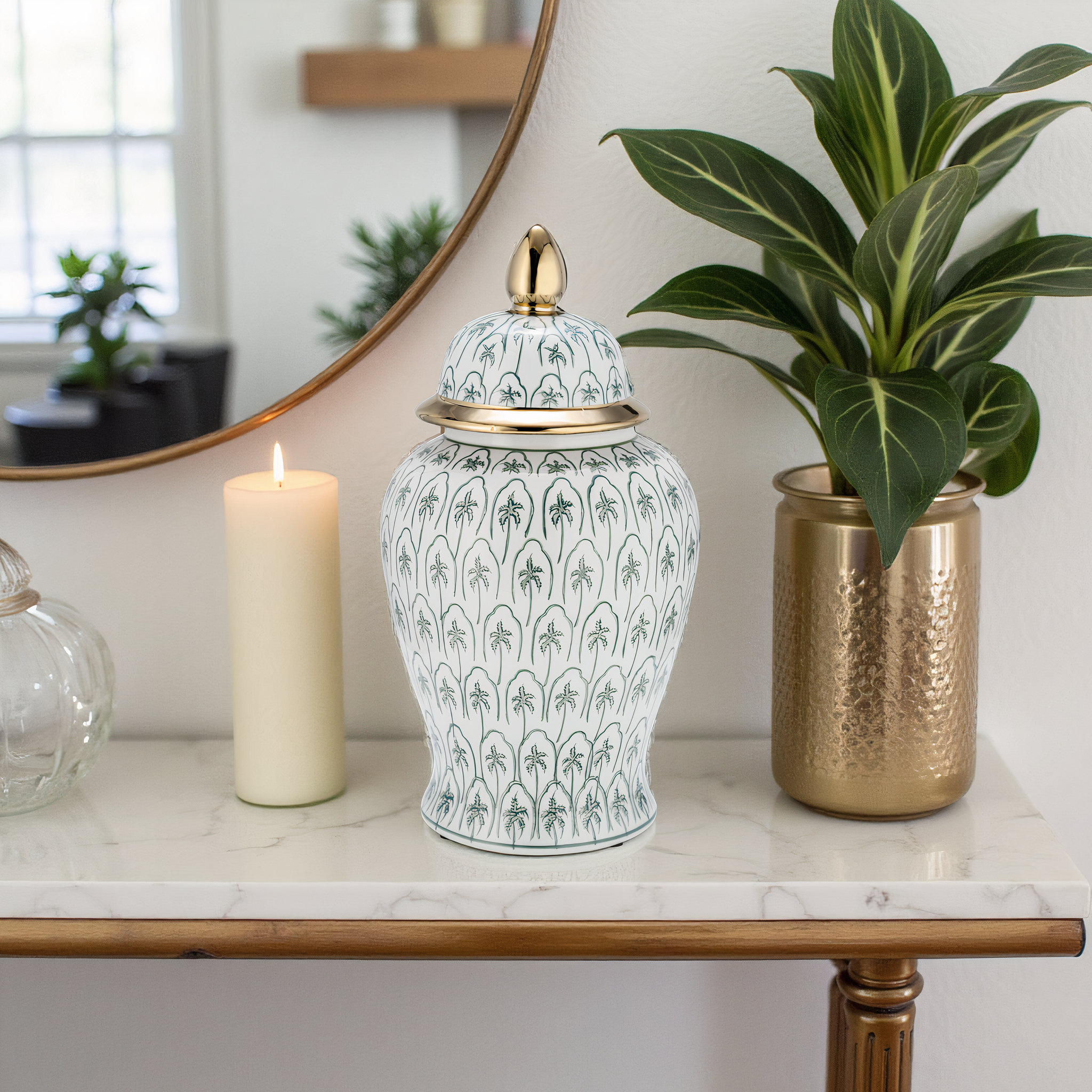 Bay Isle Home™ Batheaston Porcelain Lidded Ginger Jar with Gold Accents ...