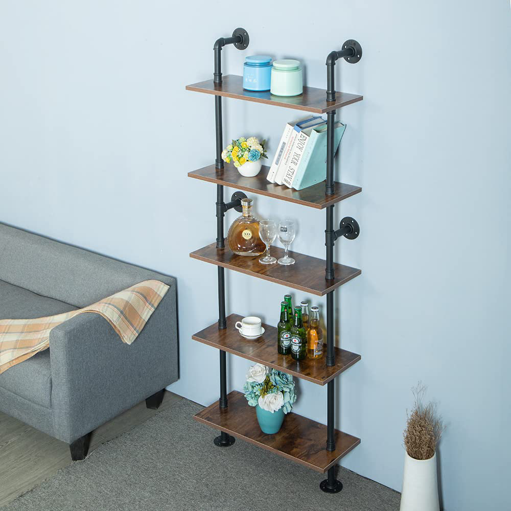 Williston Forge 5 Tier Industrial Pipe Rack, Modern Bookcase Bookshelf ...