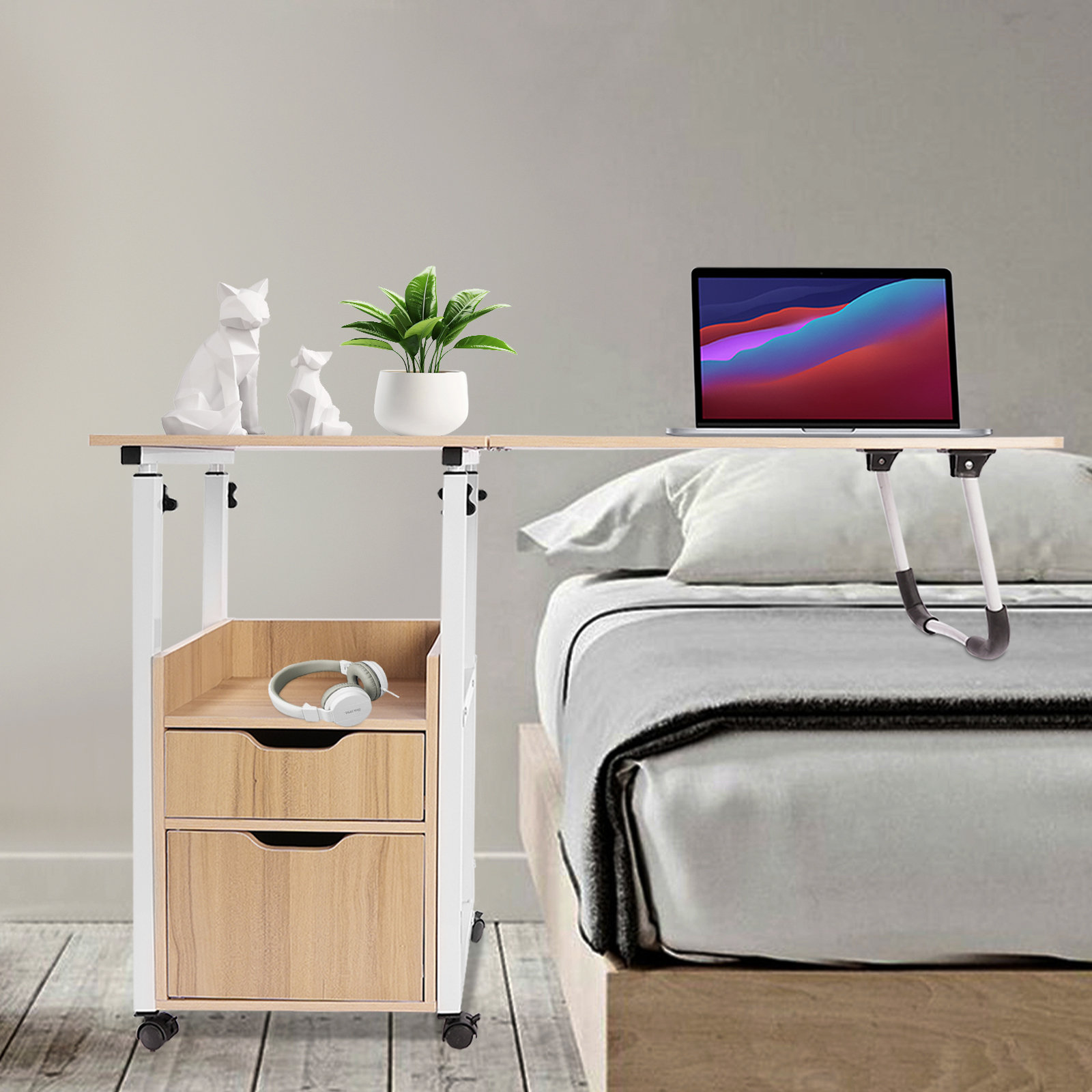 SUNYOU Overbed Table with Wheels-Height Adjustable Over Bed Desk ...